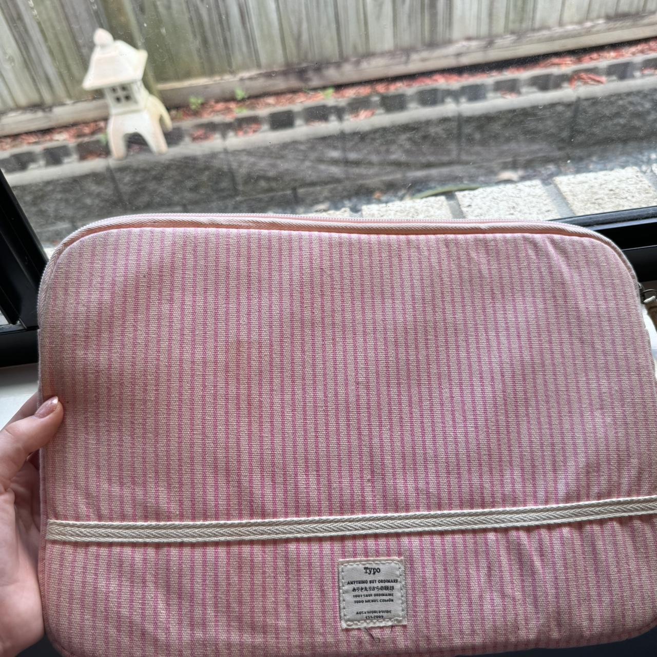 Pink cotton on striped padded laptop case fits 13”... - Depop