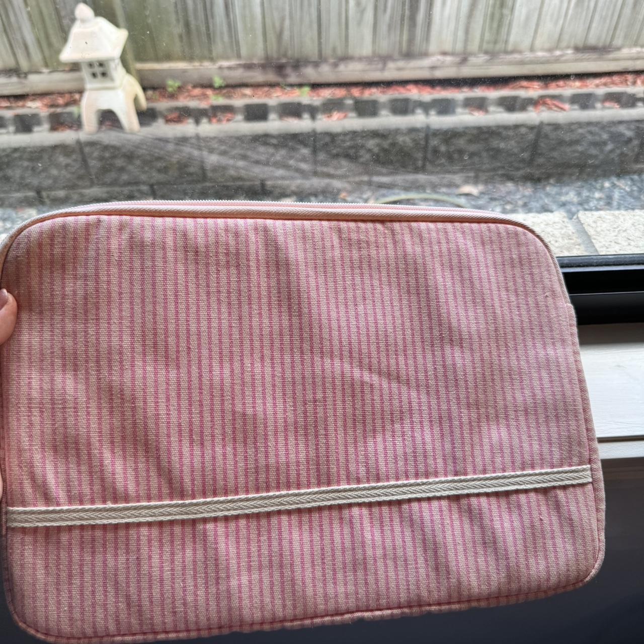 Pink cotton on striped padded laptop case fits 13”... - Depop