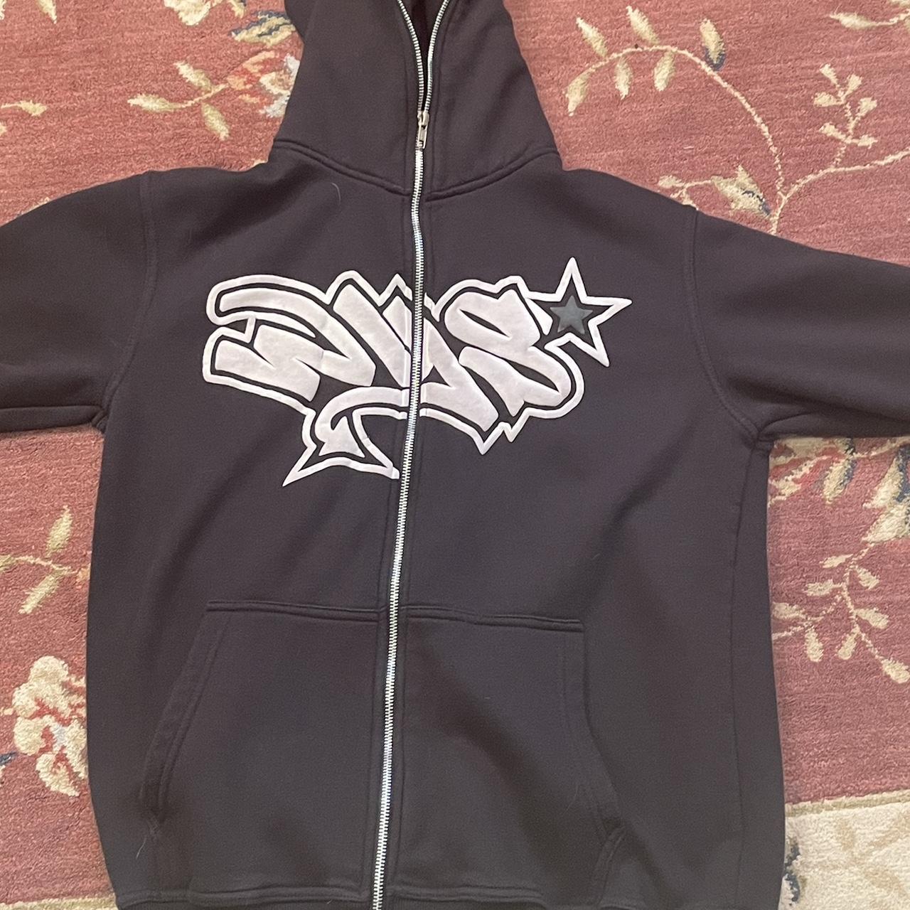 Y2K black zip-up Size Medium Cool design Brand... - Depop