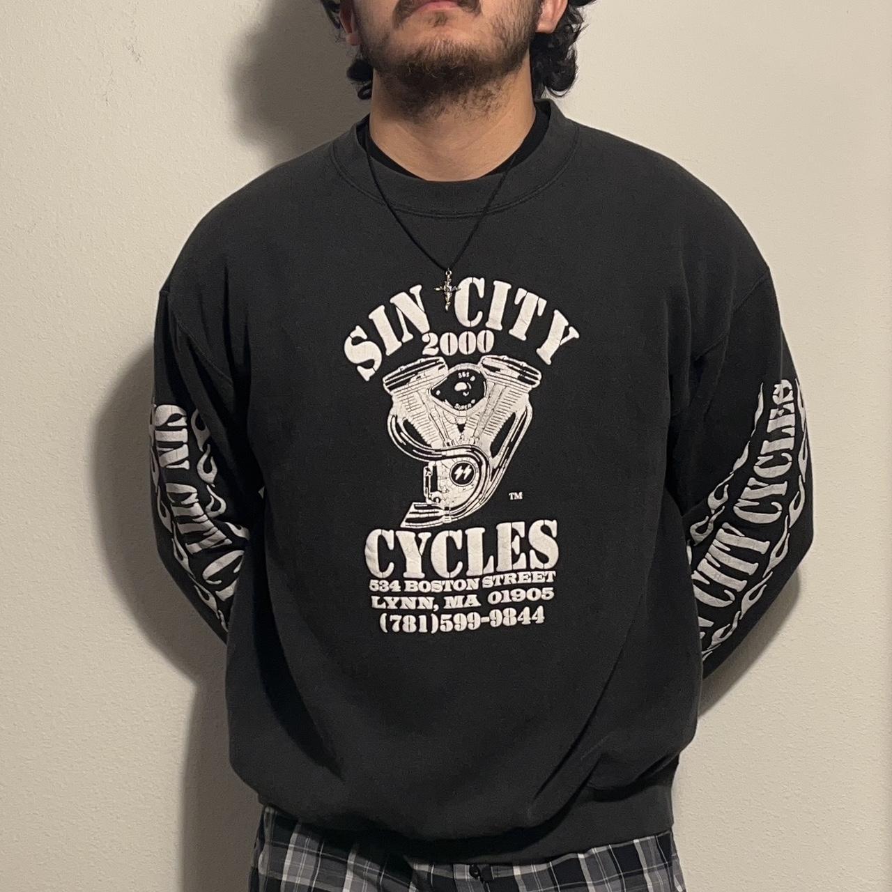 sick 2000s sin city cycles sweater. Sick flame... - Depop