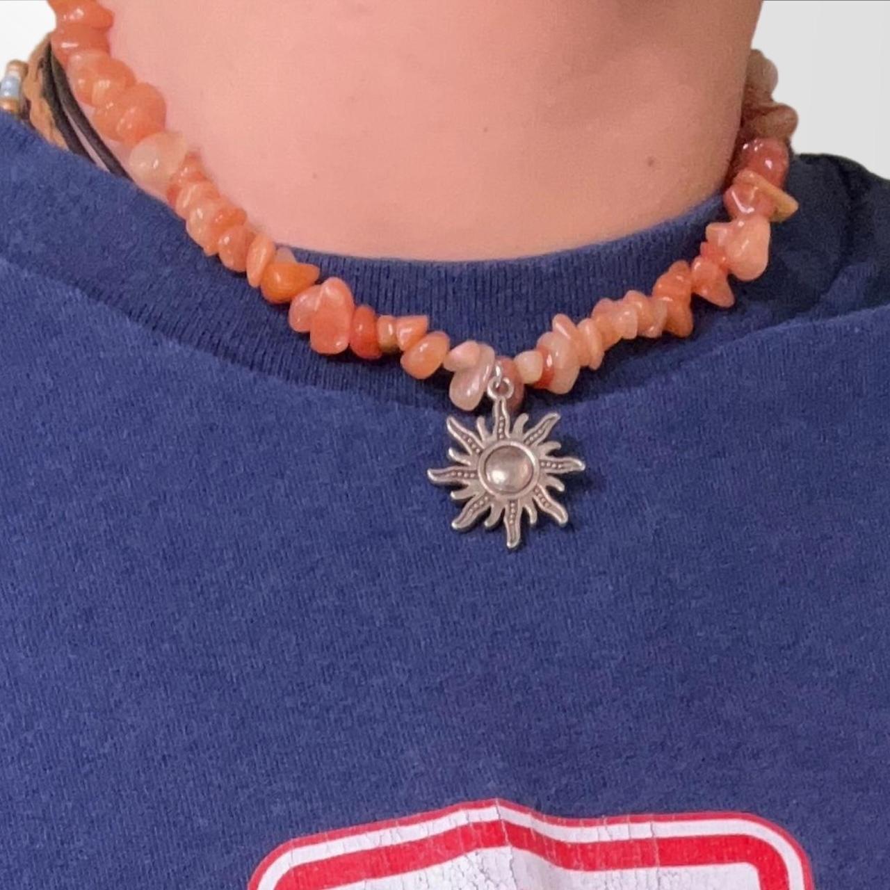 Minga London red beaded stone sun charm choker... - Depop