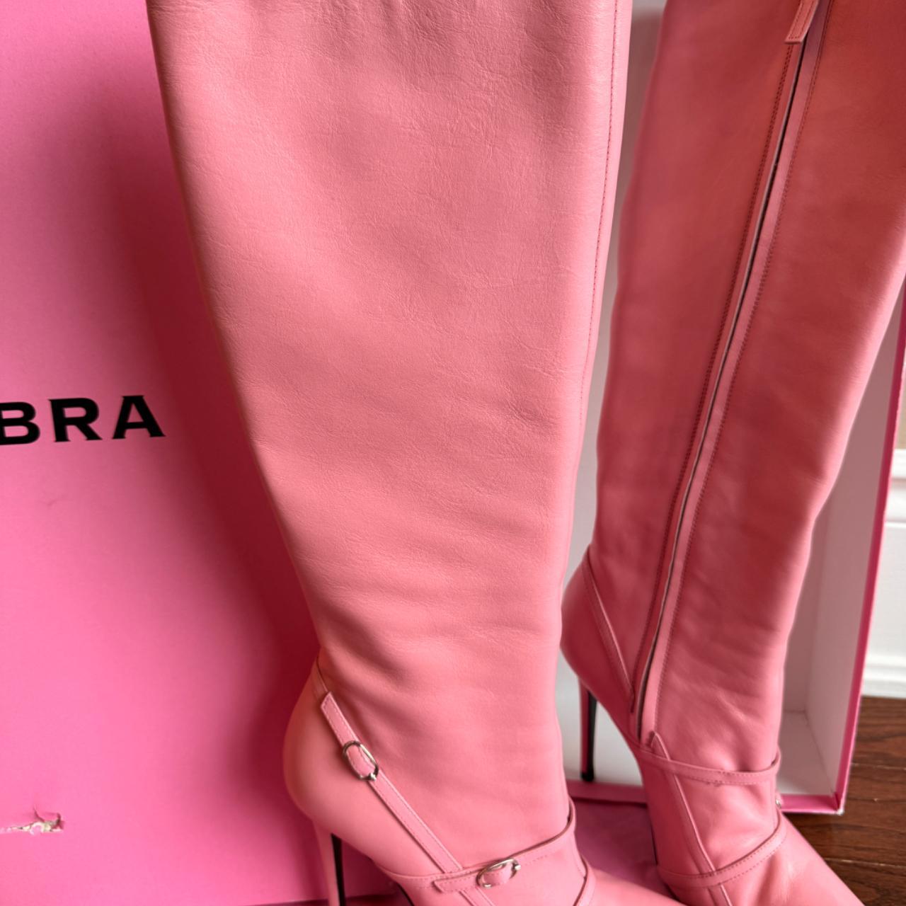 ABRA Pink Knee High Belt Boots Light Pink 100%... | Depop