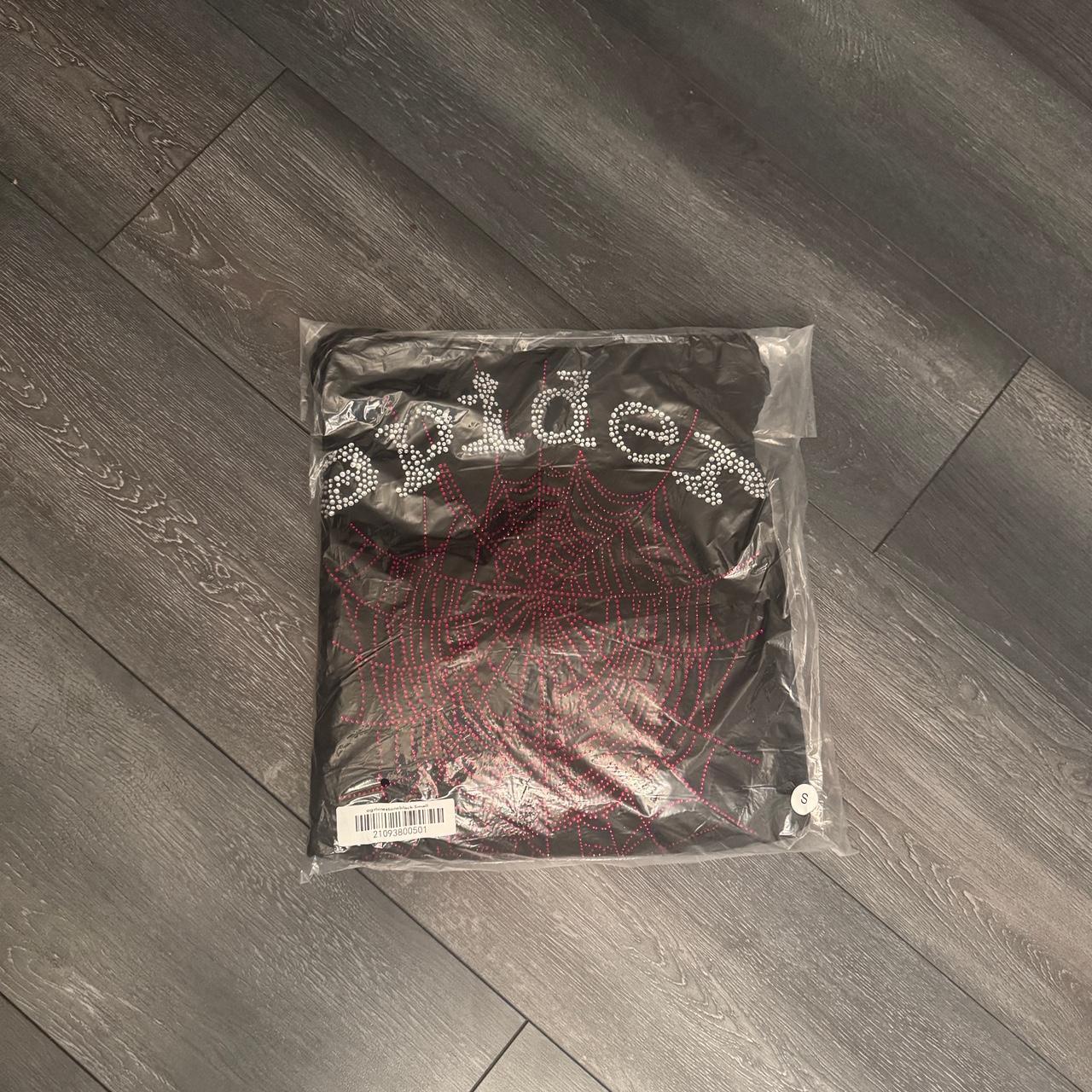 Black & Red Rhinestone Sp5der Hoodie A great piece... | Depop