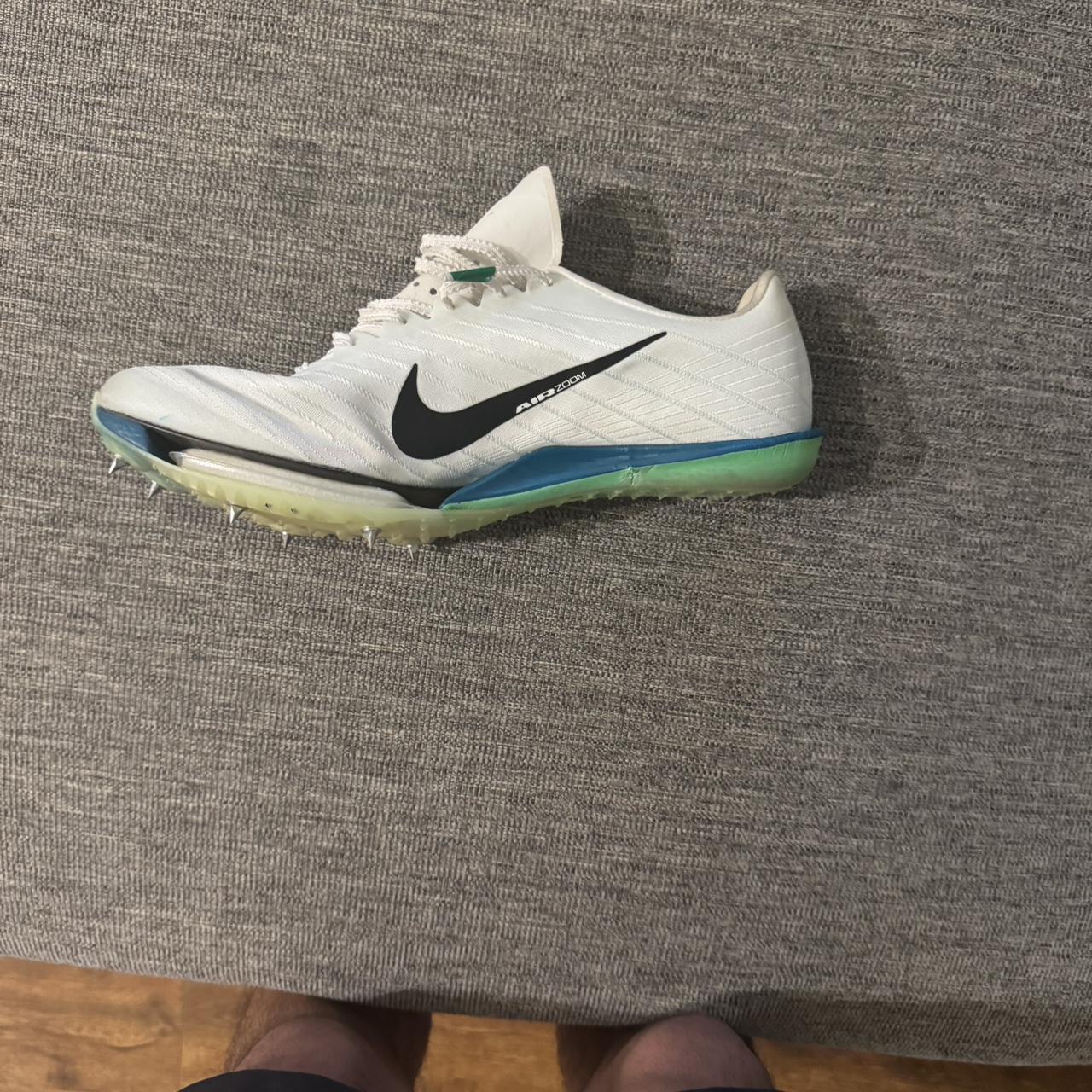 Nike Air Zoom Maxfly 2 Spike trainers in white and blue | Depop