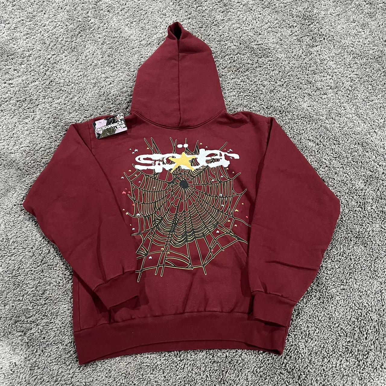 Sp5der Maroon Logo Hoodie Size Large 100%... - Depop