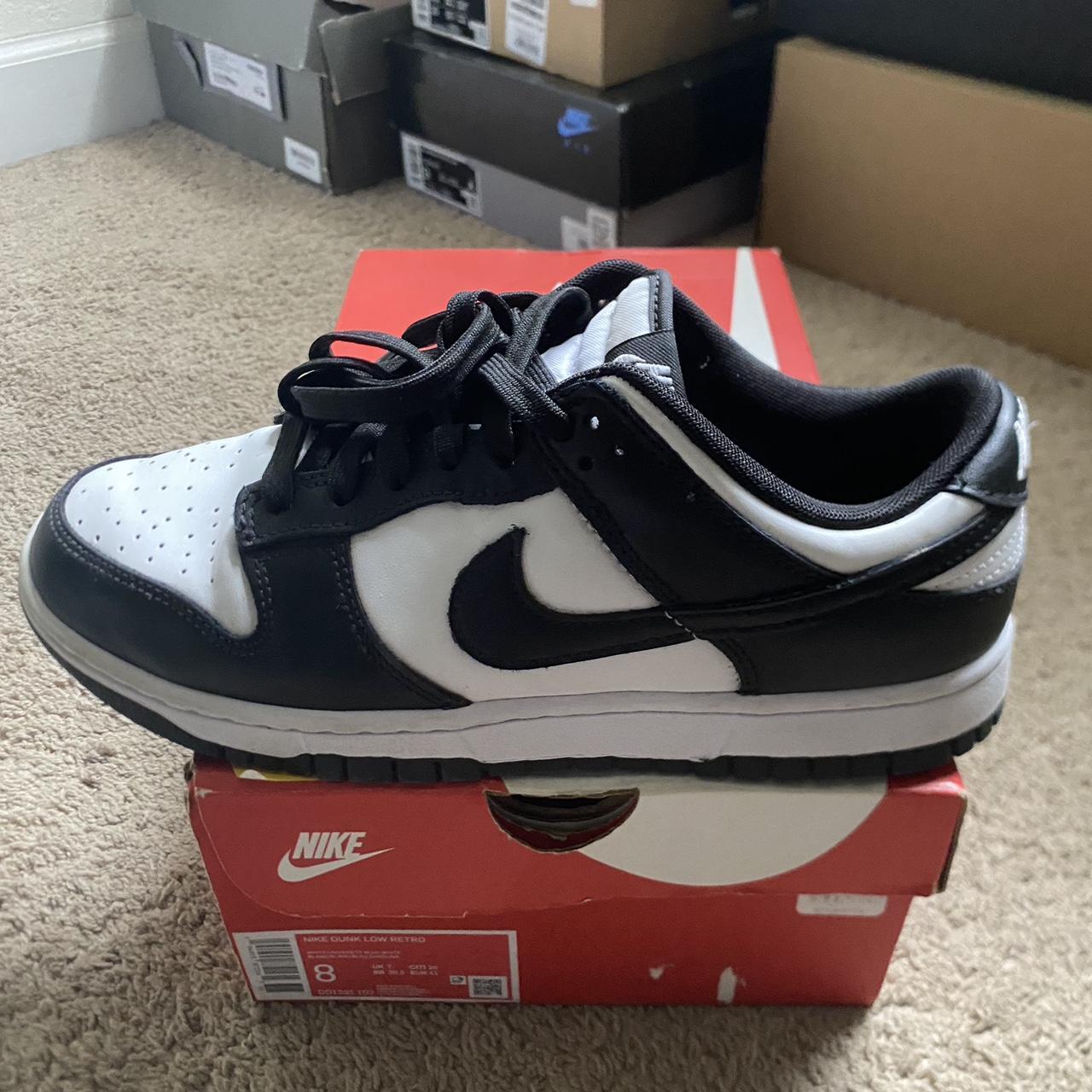 Nike Panda dunks From: Goat Size: 8.5(it can fit a... - Depop