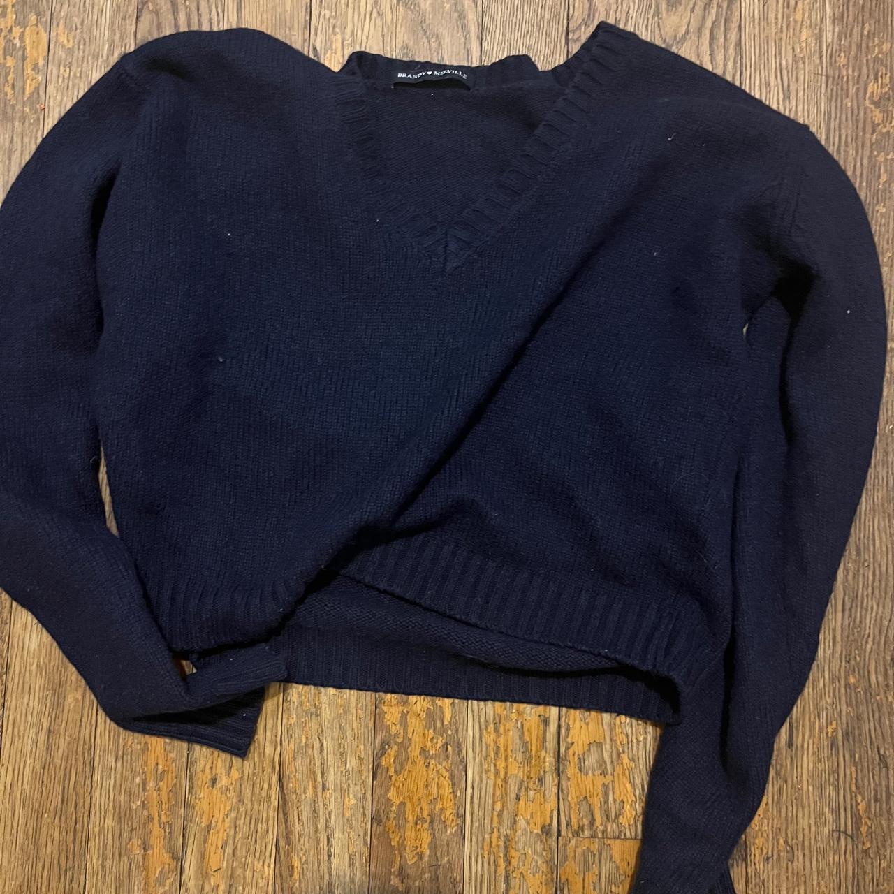Brandy Melville dark blue v-neck sweater - Depop