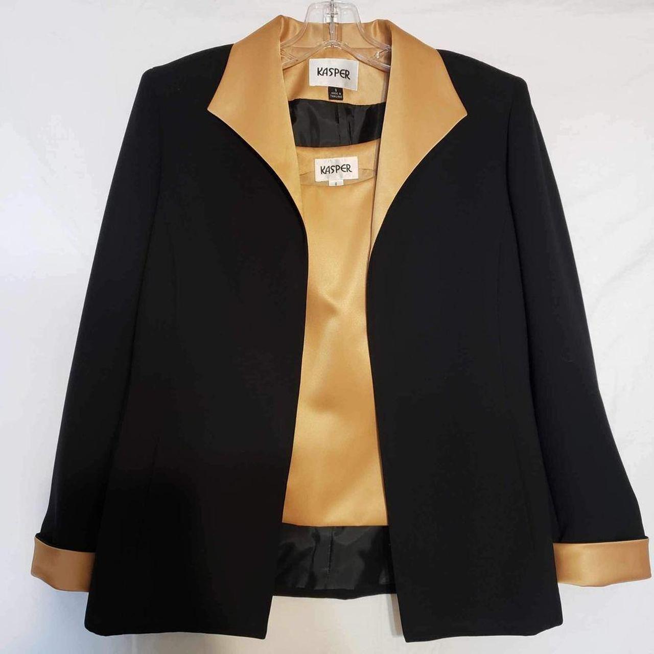 Vintage Kasper Womens 8 Black Open Front Blazer with... - Depop