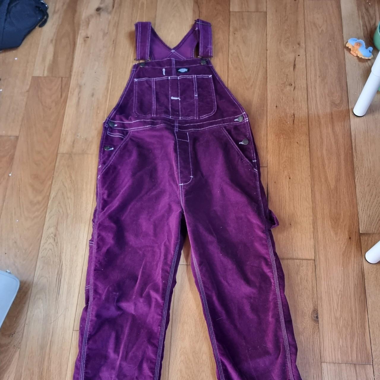 Dickies Purple Velvet Dungarees Size Medium Open Depop