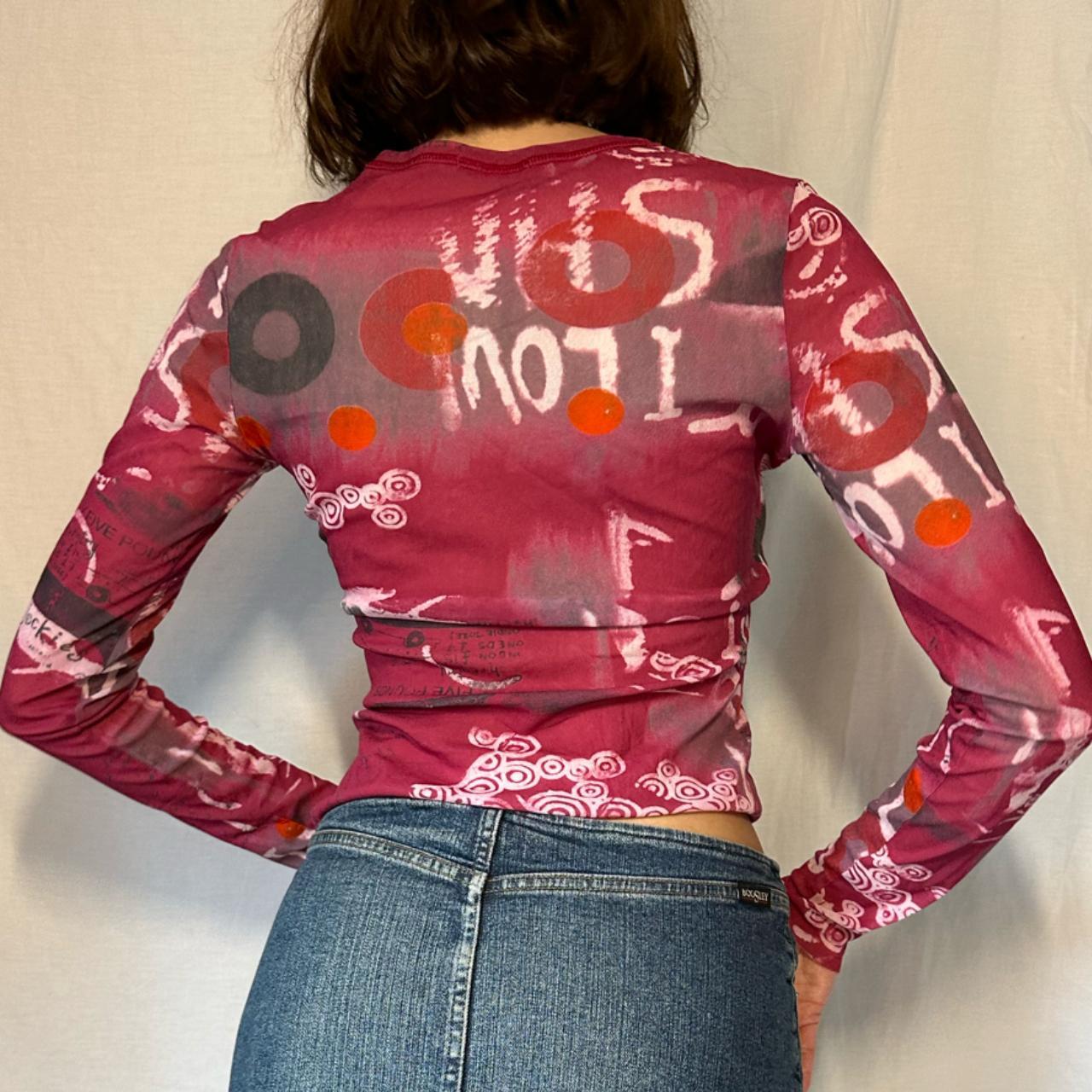 vintage Sisley Graphic Mesh Top Y2K mesh graphic... - Depop