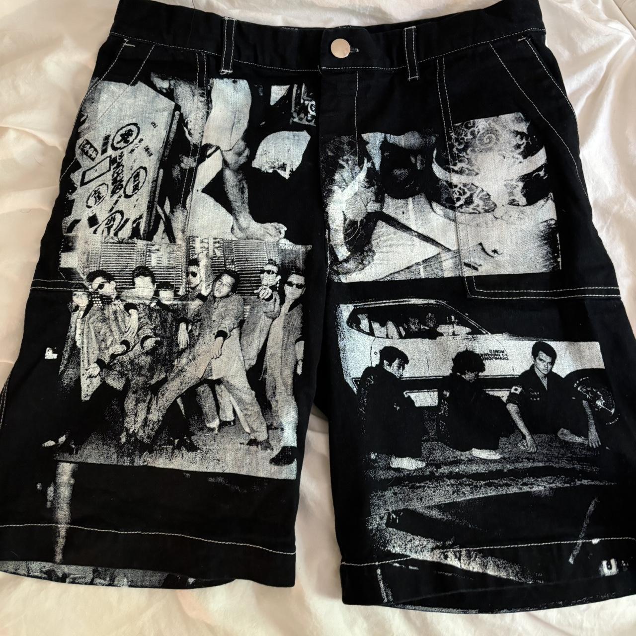 Black and white screen printed shorts #skate... - Depop