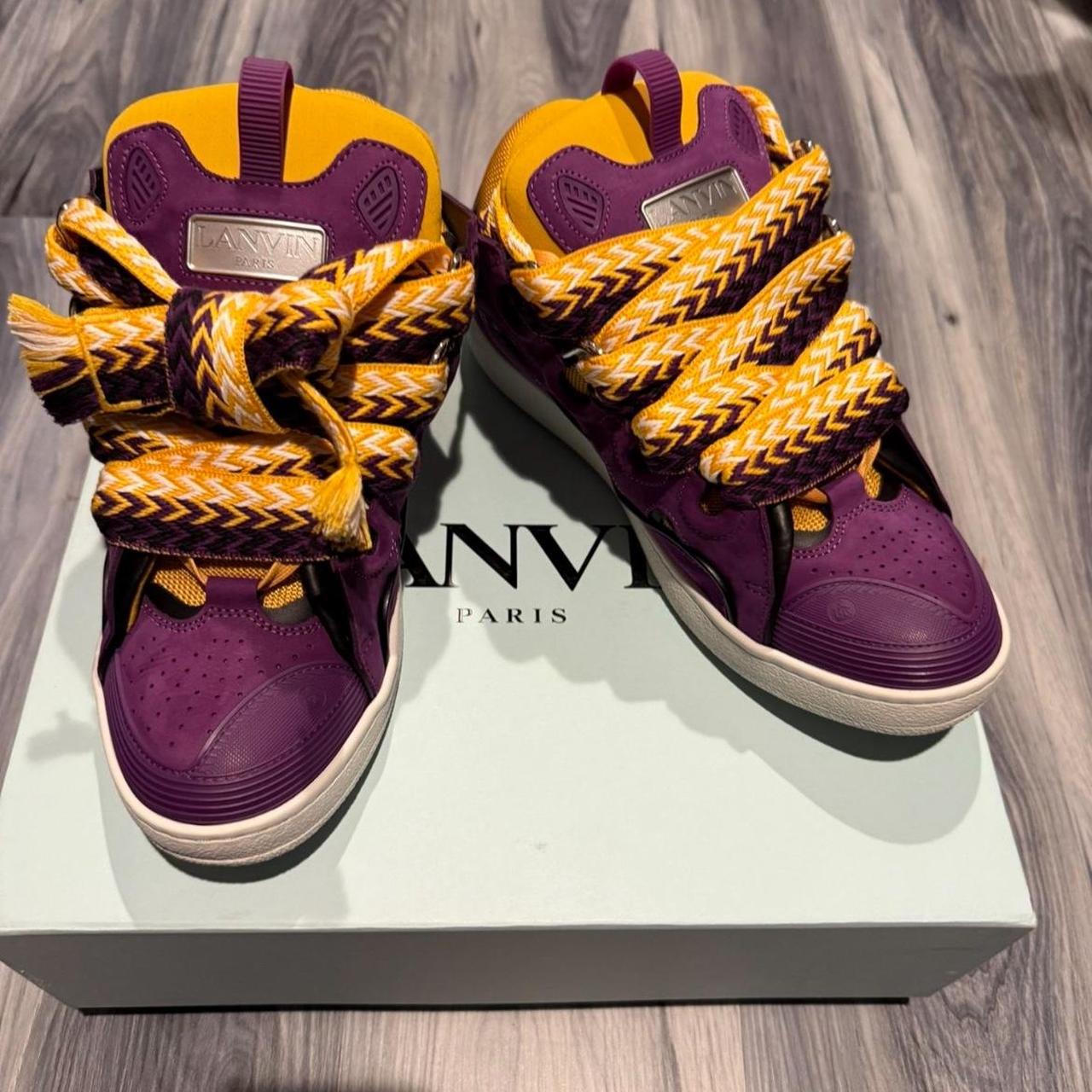 Purple and yellow Anvil Paris trainers #streetwear... | Depop