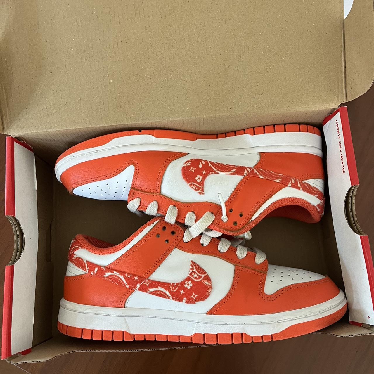Orange paisley dunks size 7W all signs of wear or... - Depop