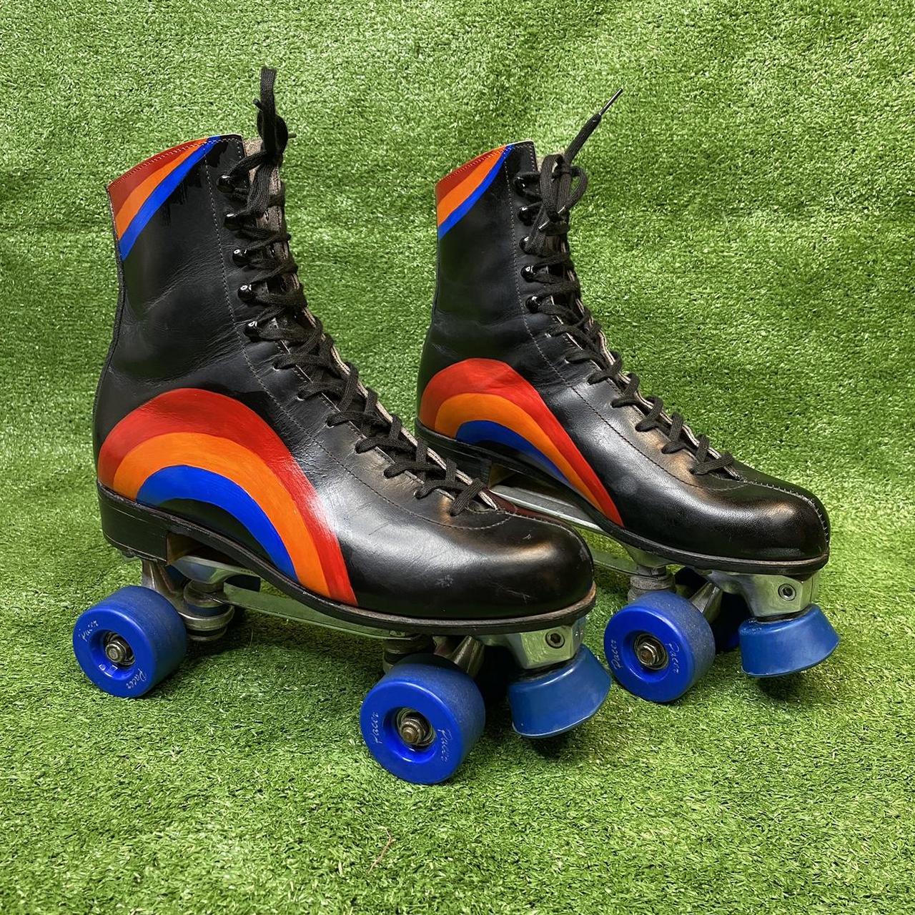 Vintage groovy black lace up roller skates Hand... - Depop