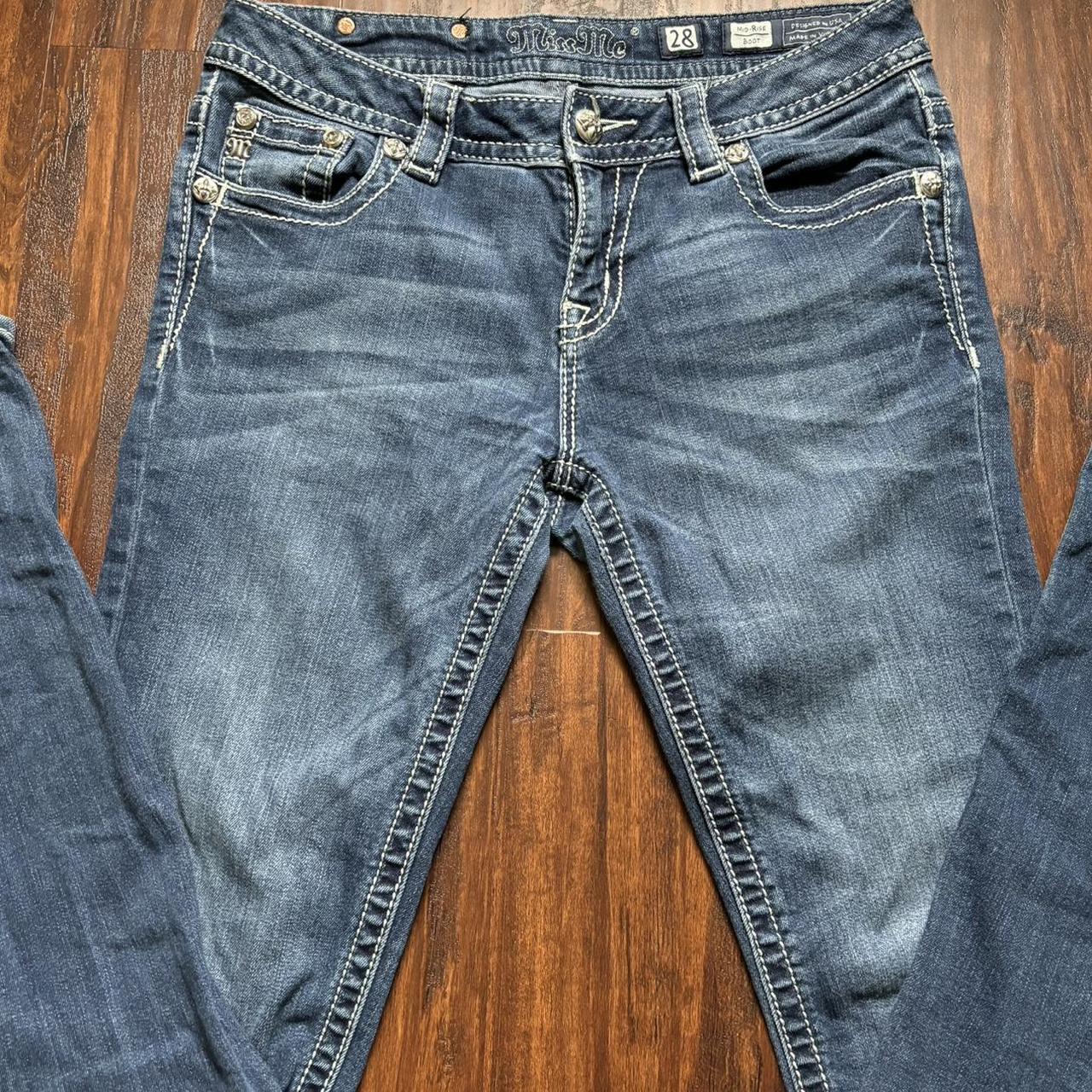 Super cute slightly flared Miss Me blue and silver... - Depop