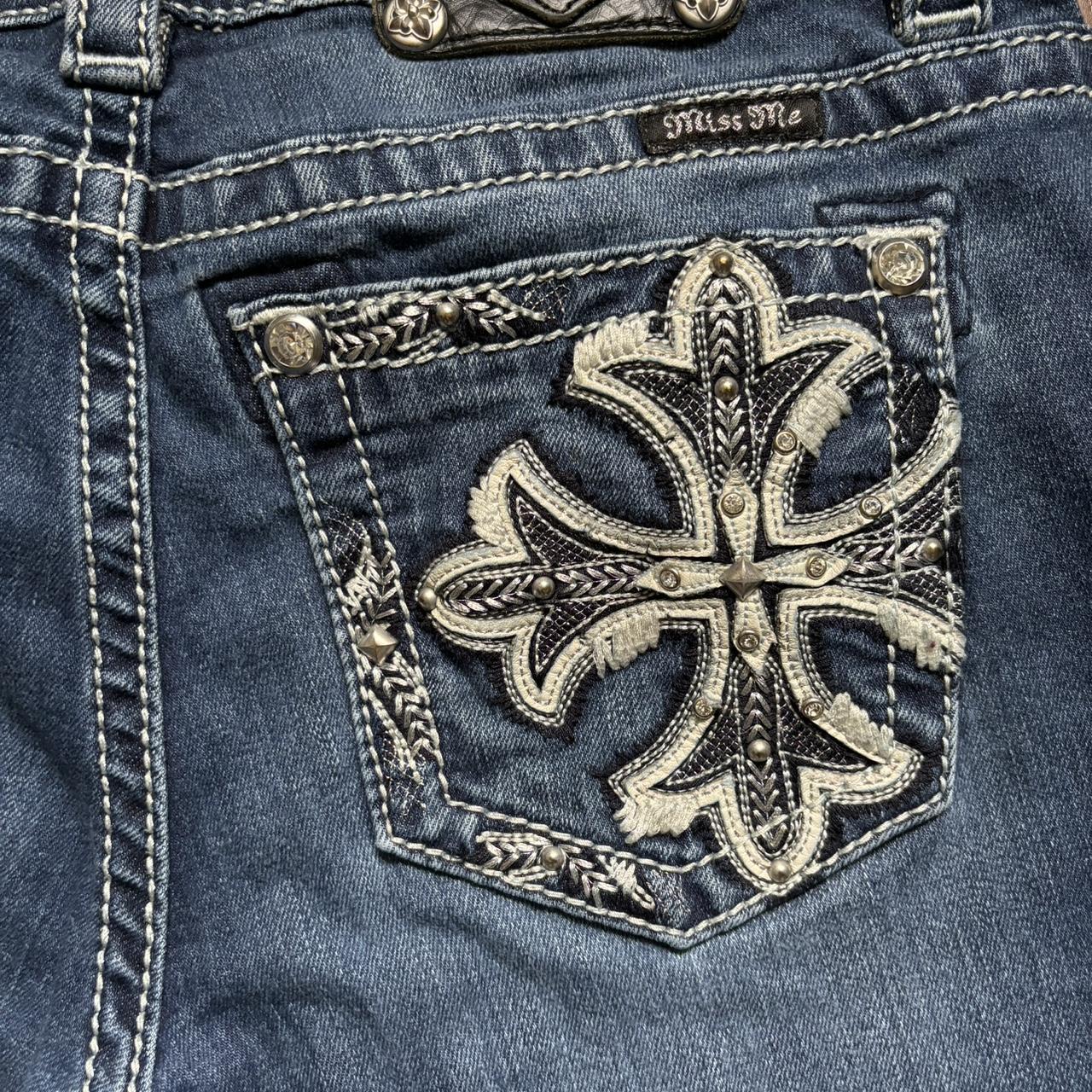 Super cute slightly flared Miss Me blue and silver... - Depop