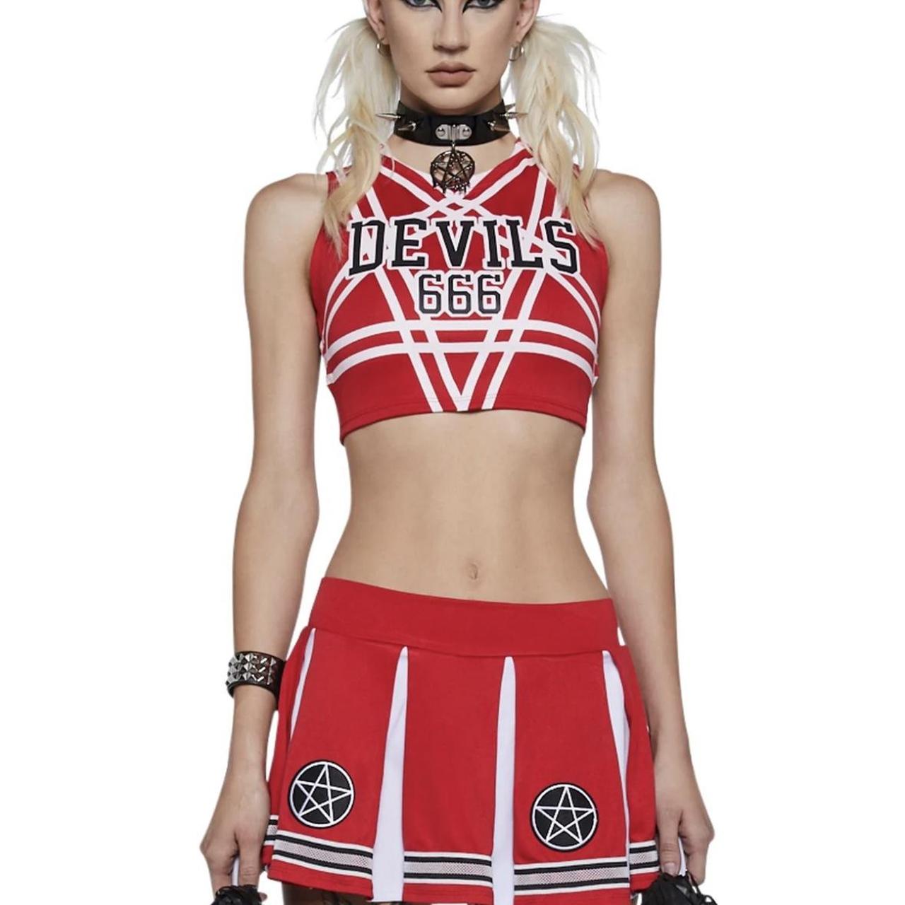 Red and black Devil's 666 cheerleader crop top #goth... - Depop