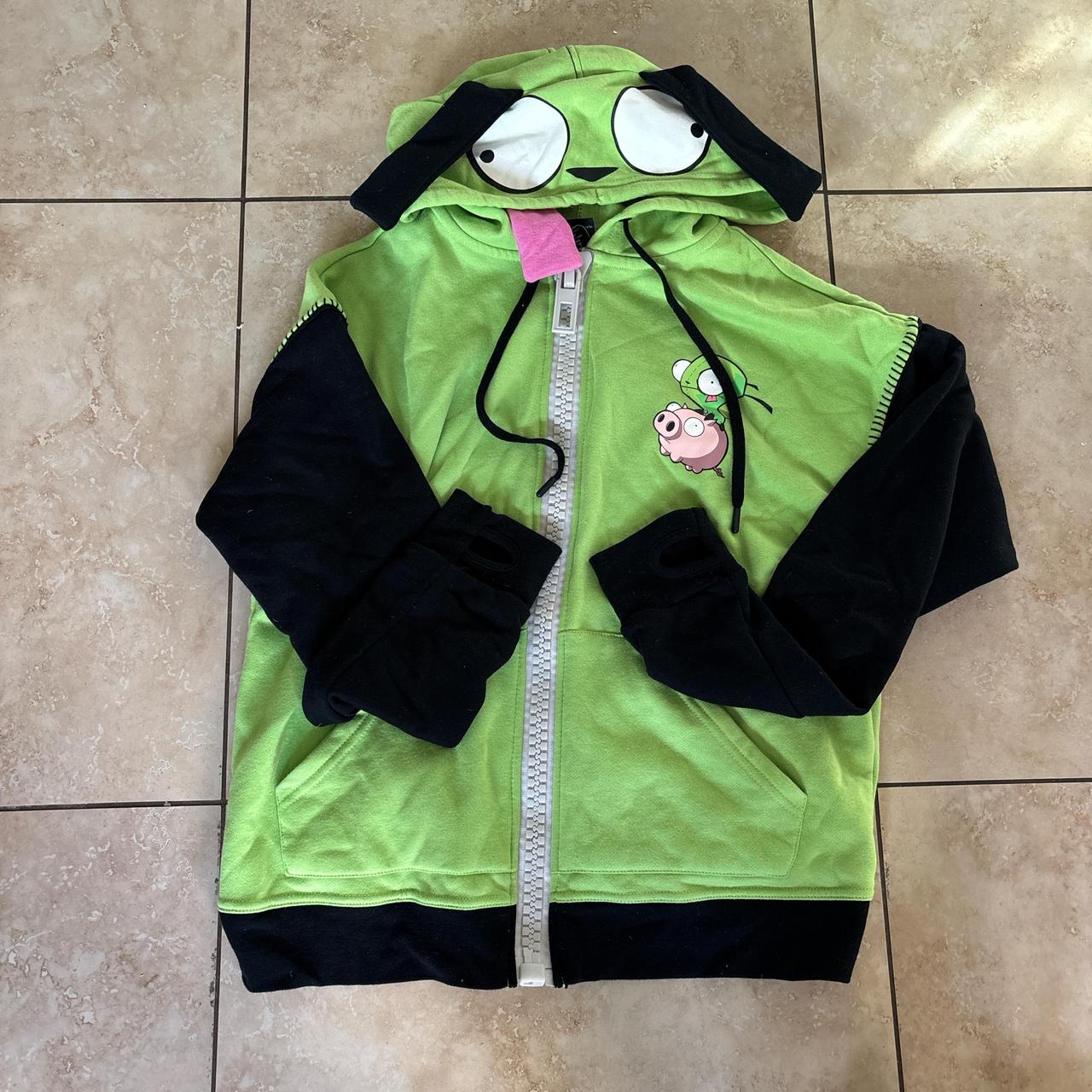 Invader Zim zip-up hoodie in green and black... | Depop