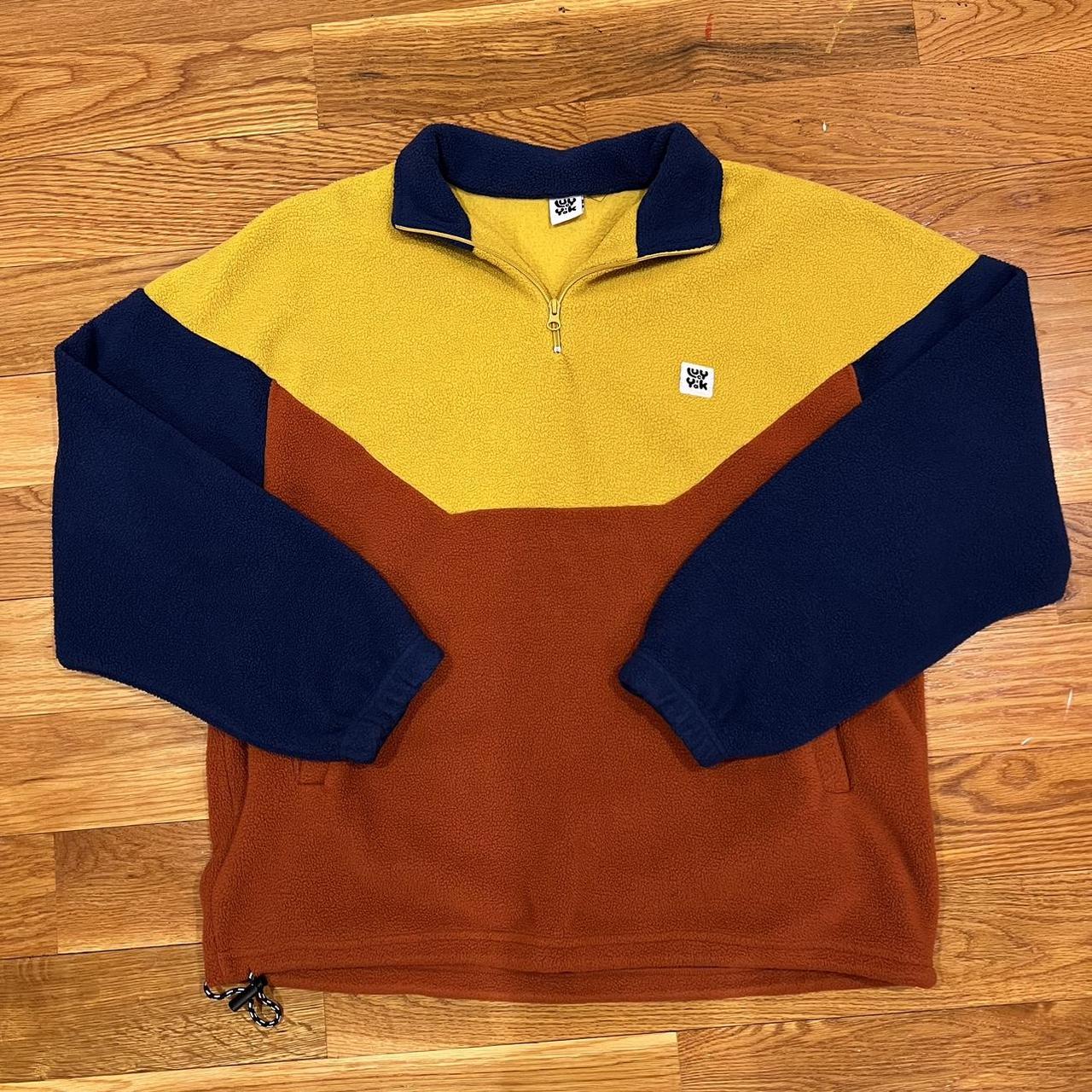 Lucy and Yak Women's Yellow and Red Jumper | Depop