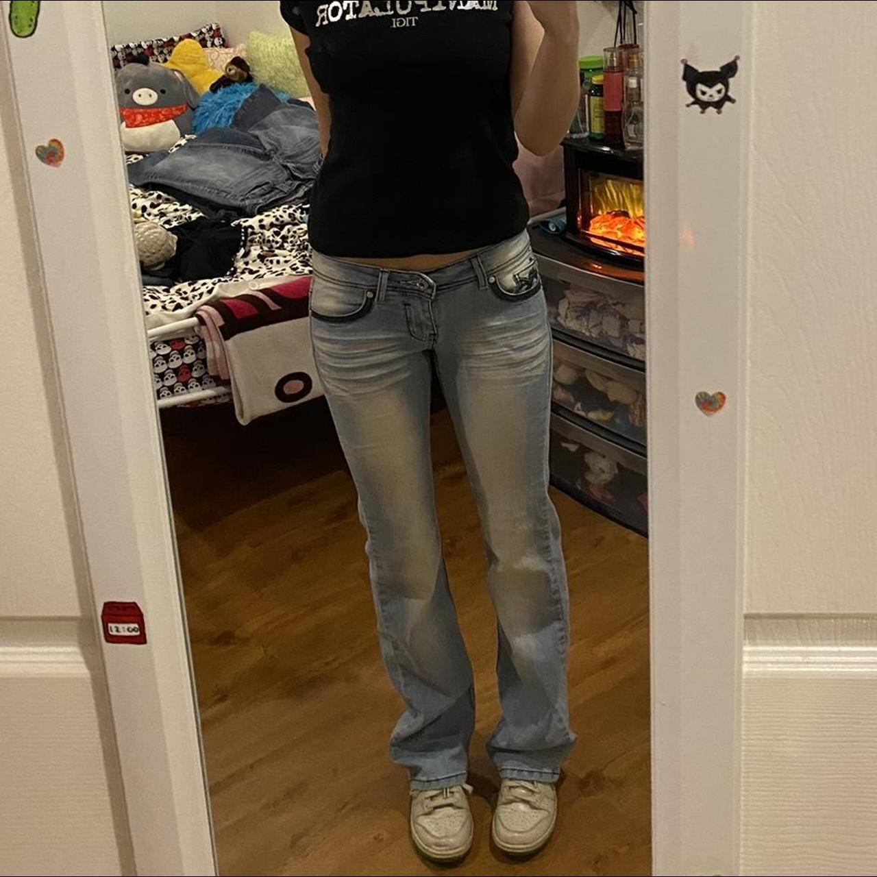 y2k low rise bootcut angels jeans! 🦠size: tagged... - Depop