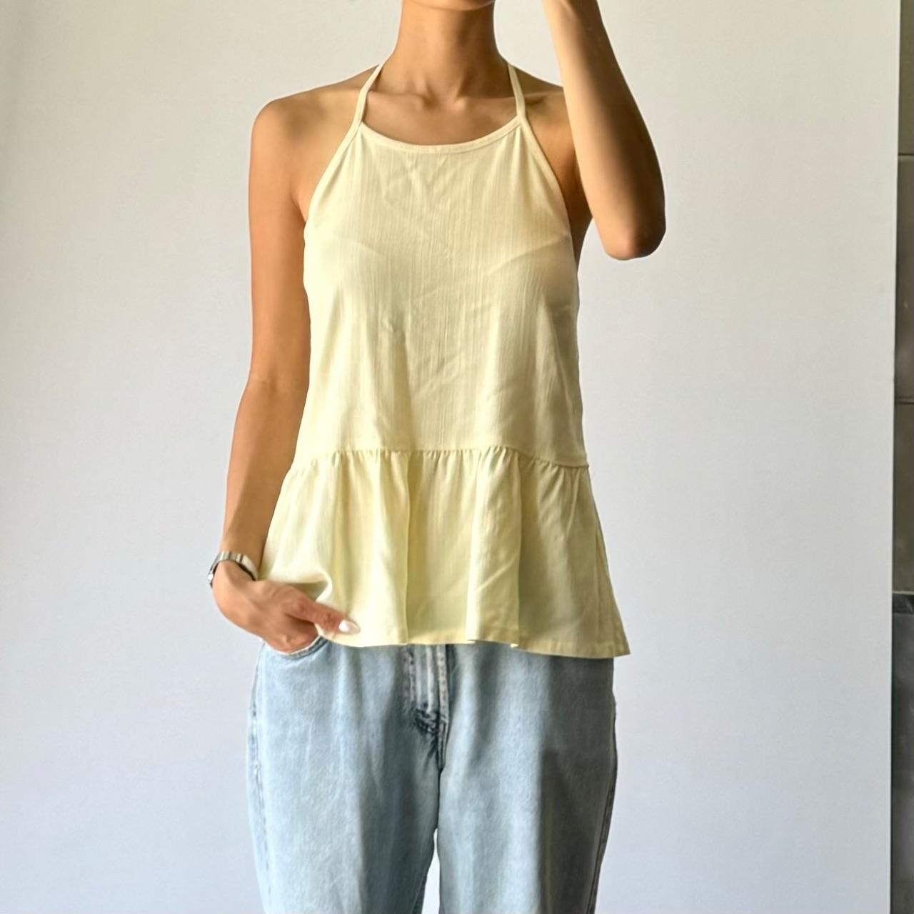 Sleeveless halter linen rayon tank with open back... - Depop