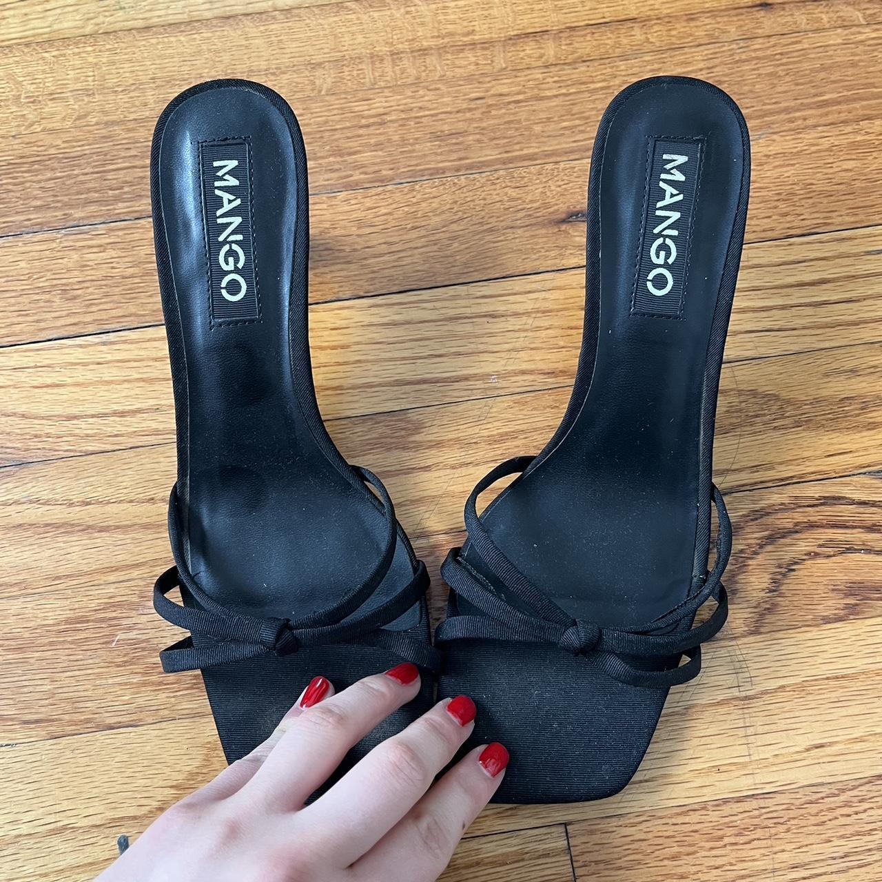 MANGO KITTEN BLACK HEELS worn once for an event -... - Depop