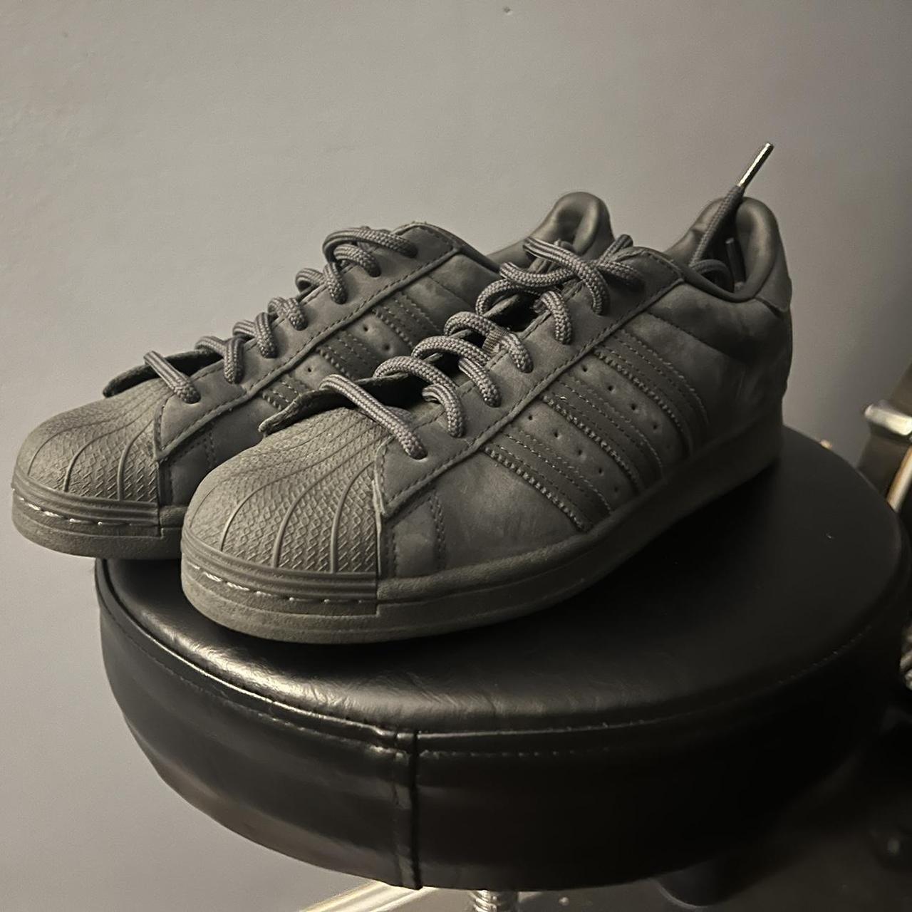 Adidas Grey/Blue Superstars Suede 8.5 No box - Depop