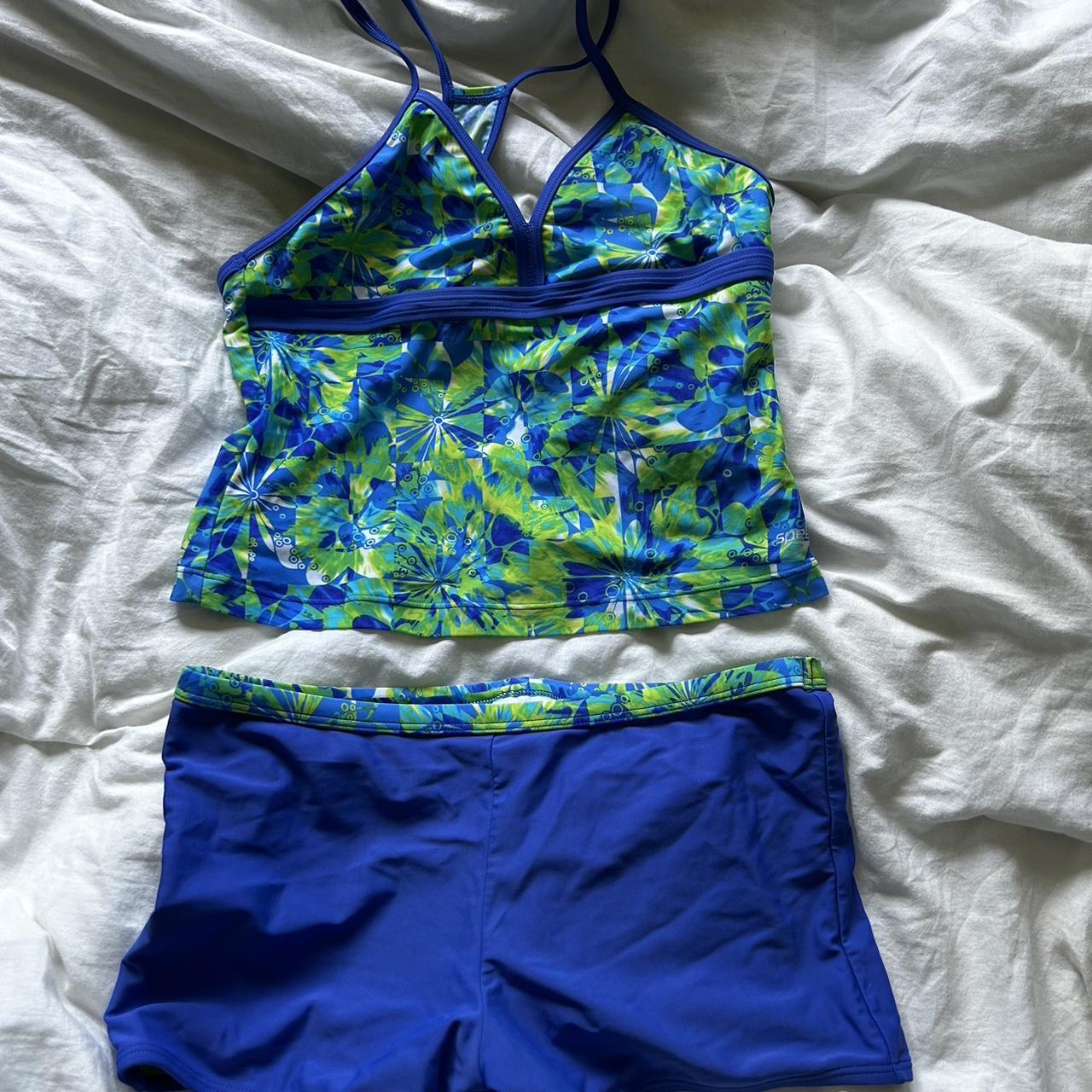 2000s Blue and Green Small Tankini set - Depop