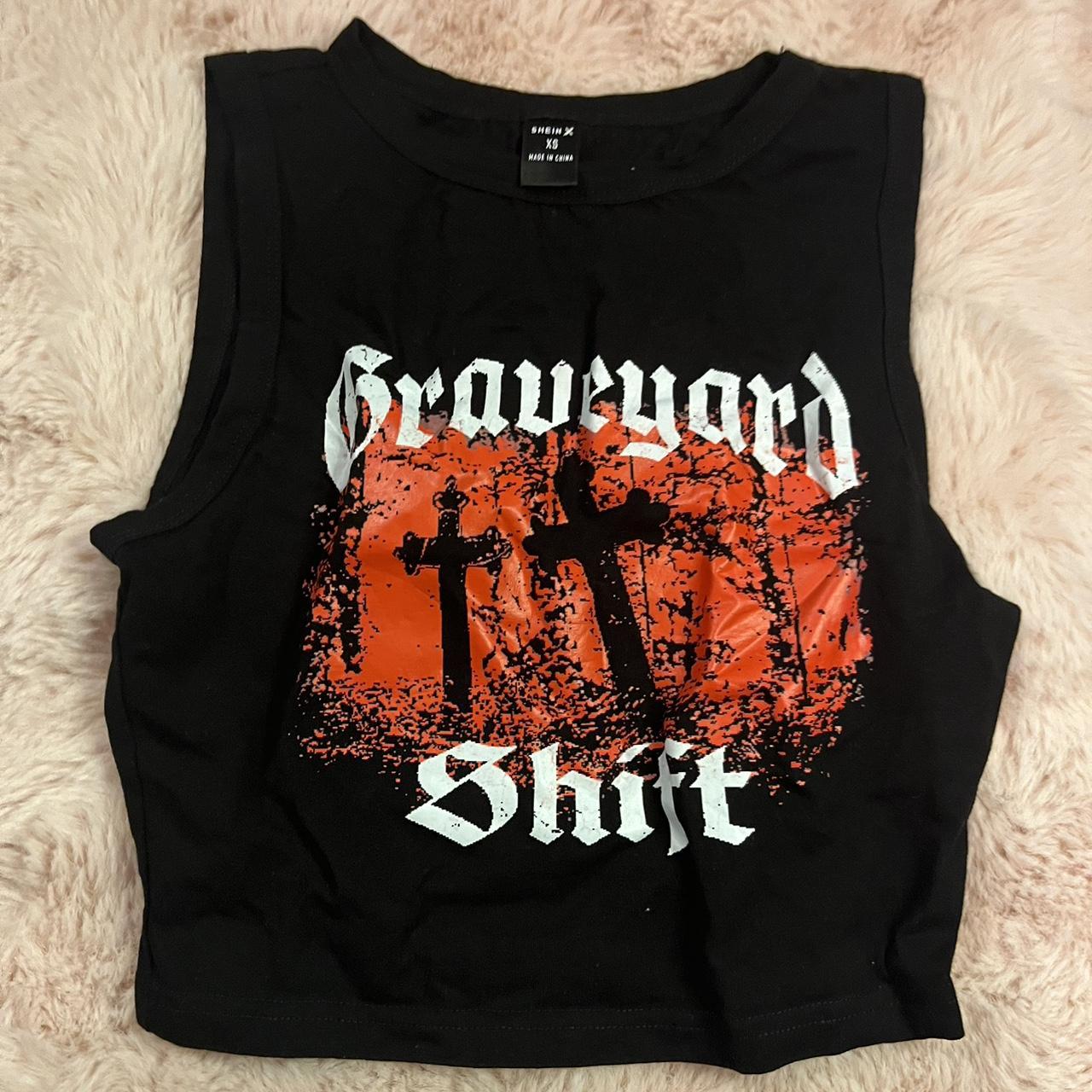 romwe black & red graveyard shift crop top! worn... | Depop