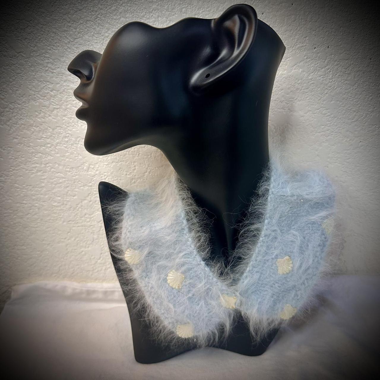 Bintag 50s angora Blue and white seashell collar... - Depop