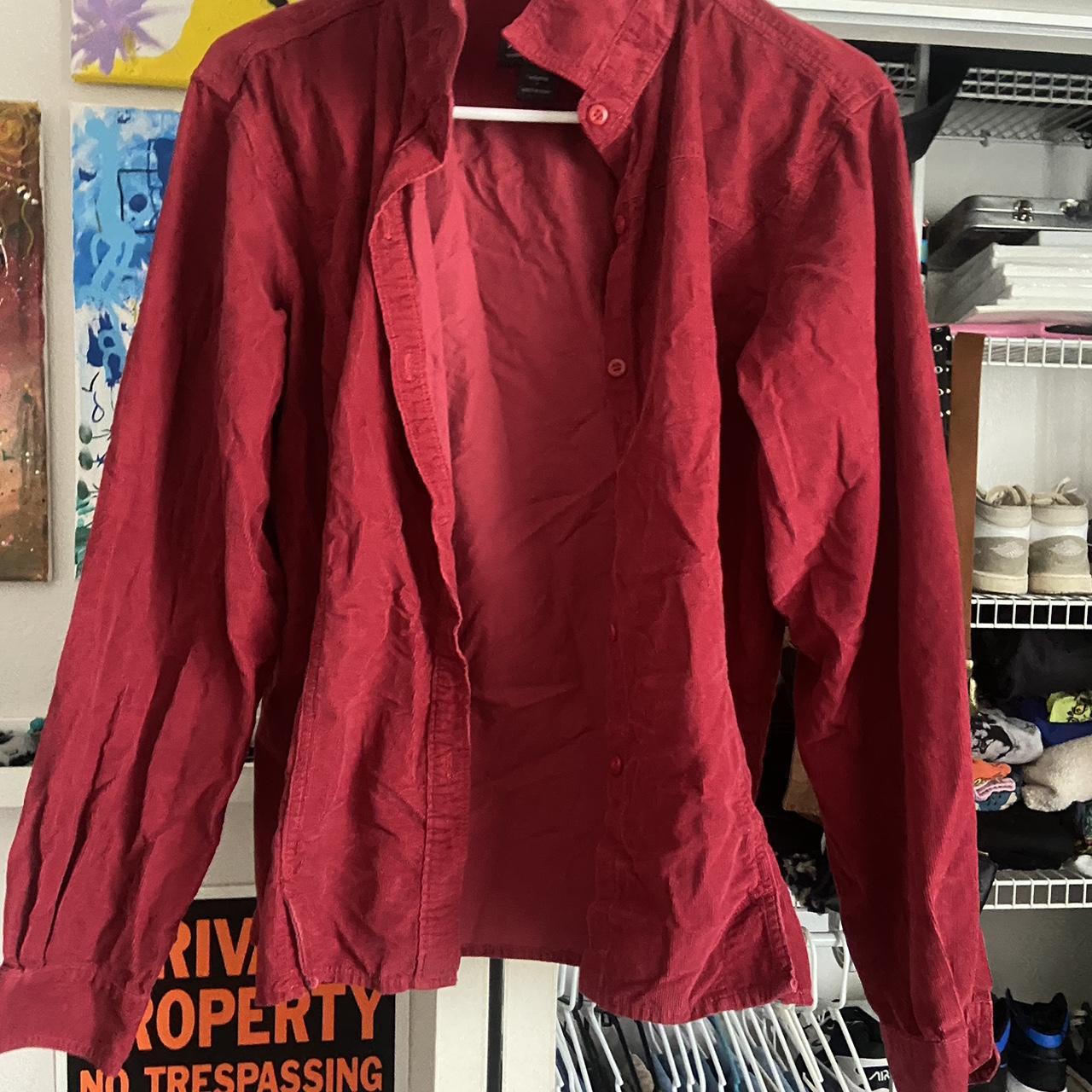 red corduroy button up it’s not this red irl idk... - Depop