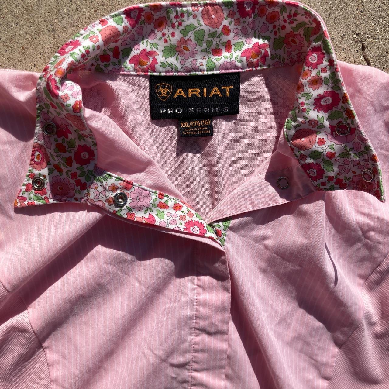 ARIAT pro series light pink and white pinstriped... - Depop