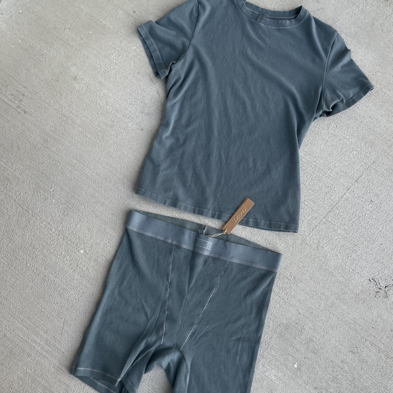 Skims Set Kyanite Cotton T shirt and Ribbed Boxers... - Depop