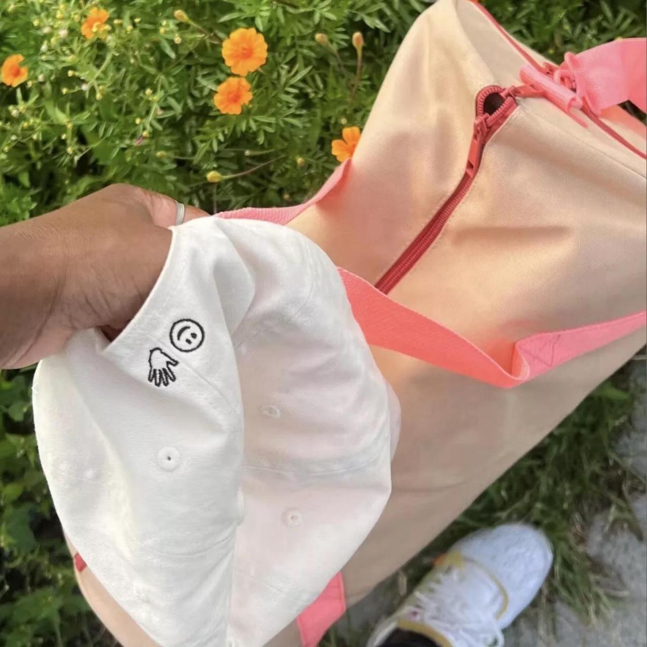 Glossier duffle bag in Tan and pink with adjustable... - Depop