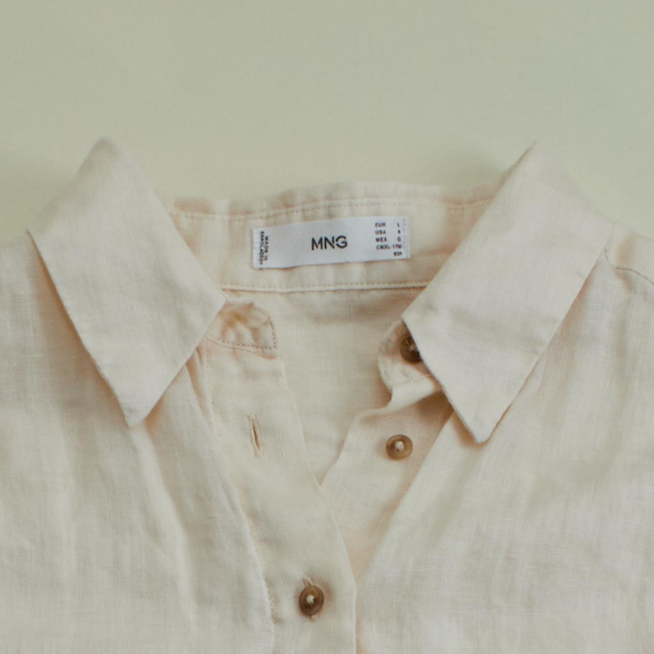Mango MNG Linen button up shirt cream — S Nice... - Depop
