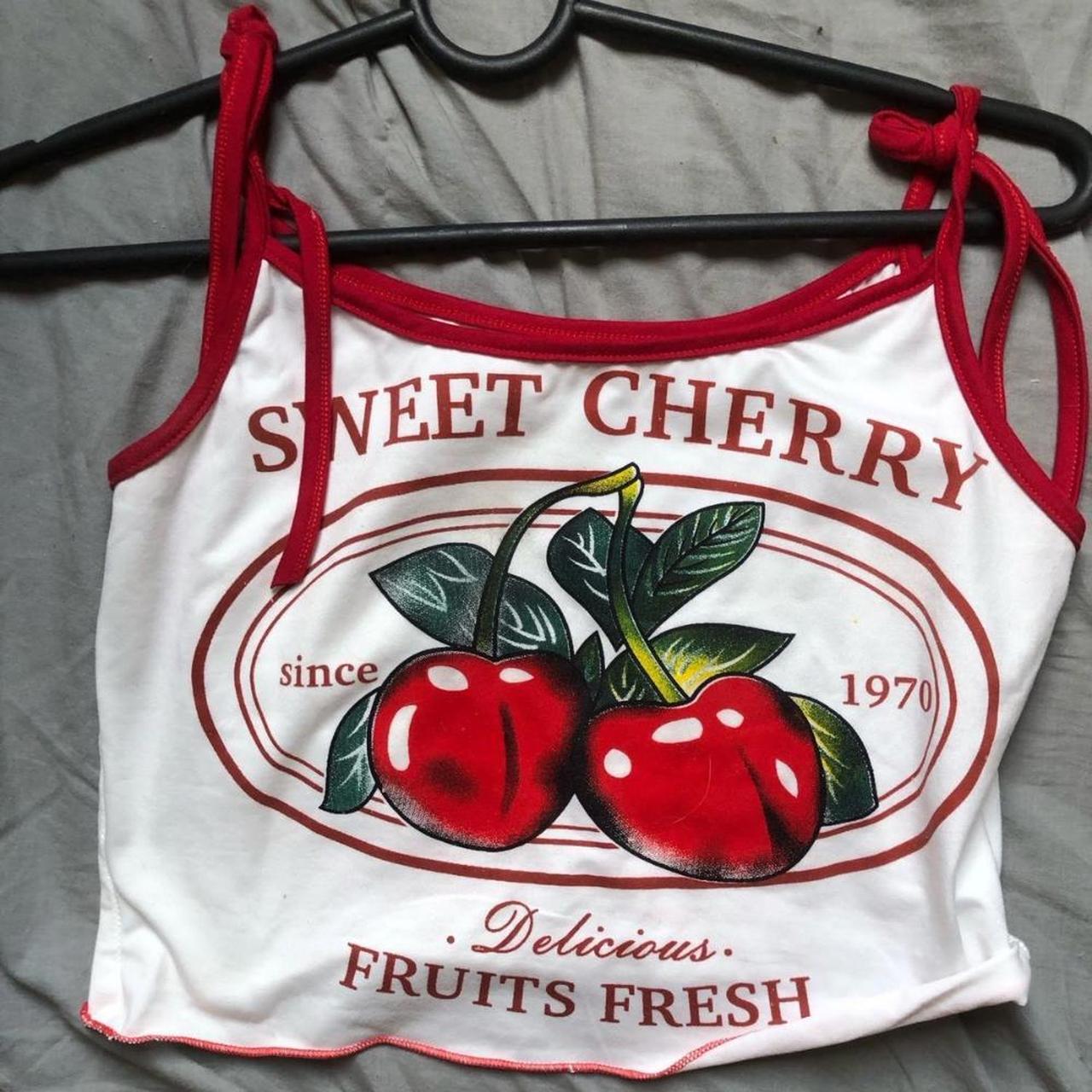vintage tank top, cherry print bust... - Depop