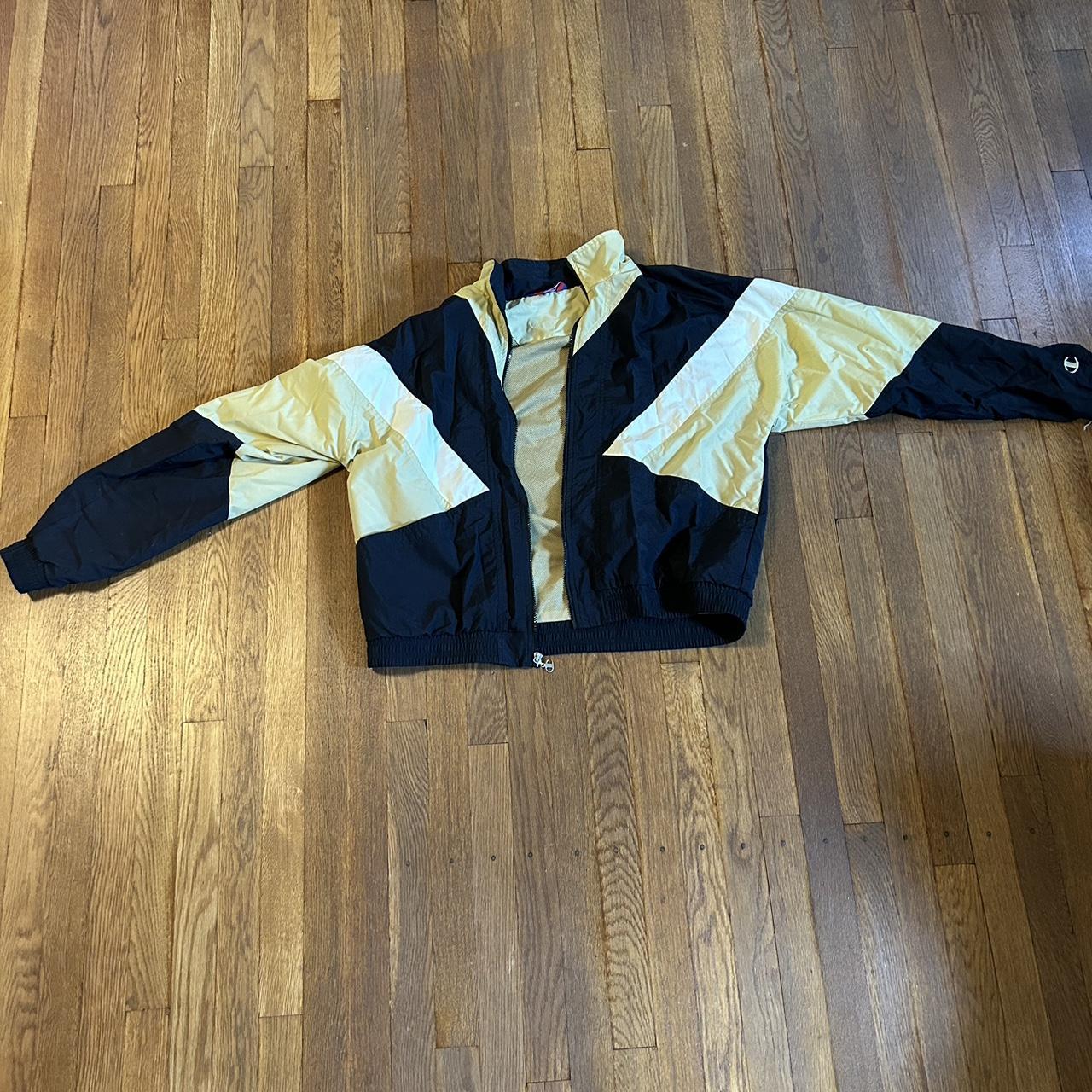 Multi Colored champion zip up windbreaker -L good... - Depop