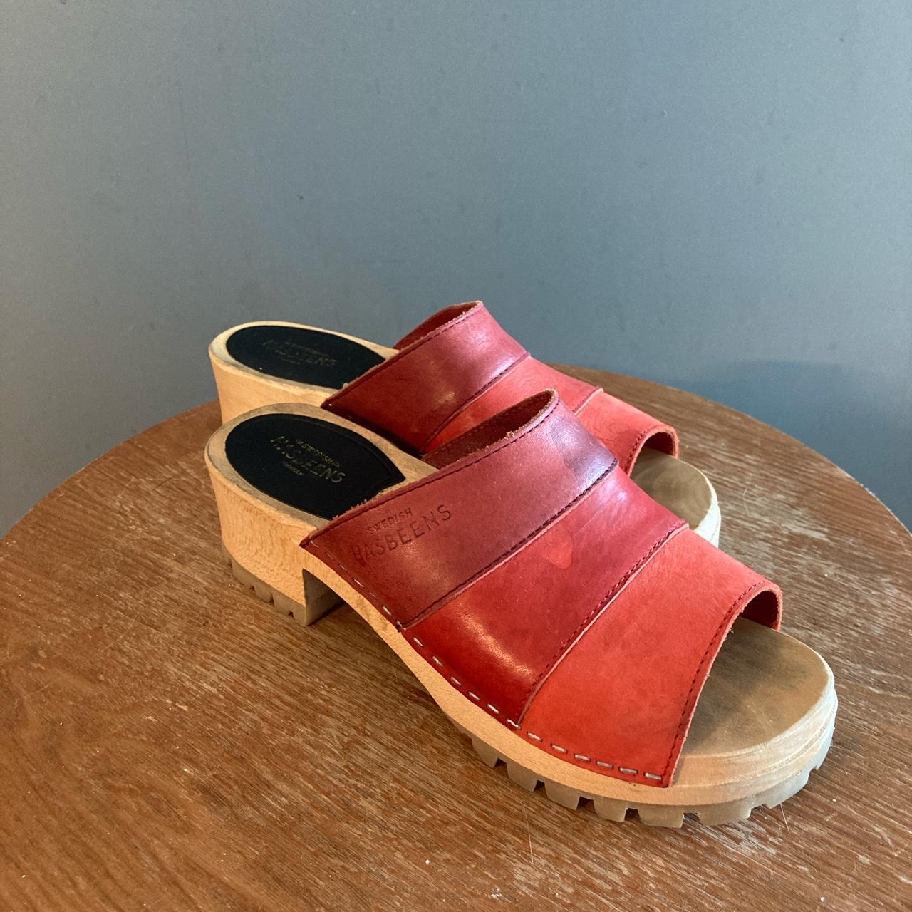 Swedish Hasbeens Colorblock Striped Leather Clogs in... - Depop