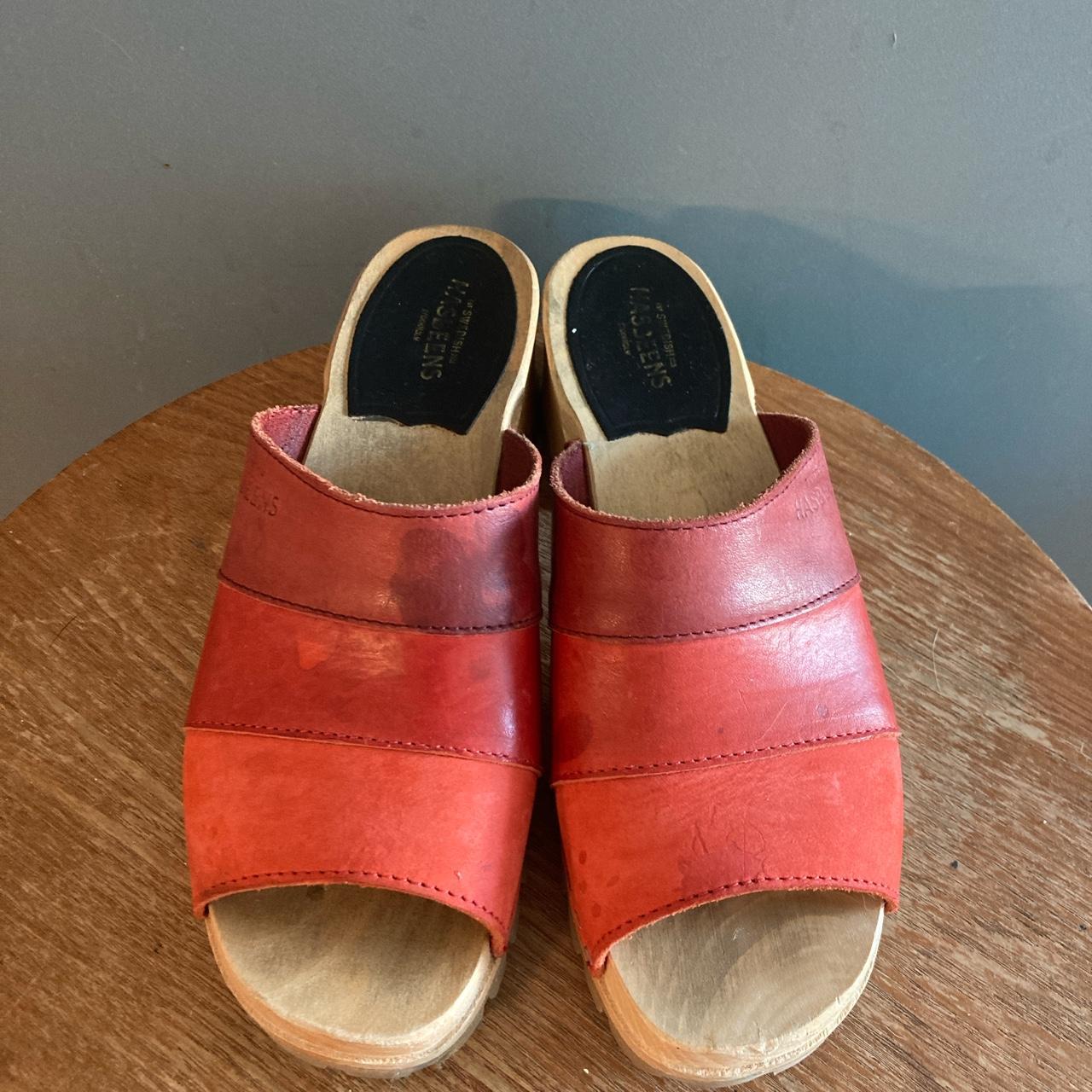 Swedish Hasbeens Colorblock Striped Leather Clogs in... - Depop