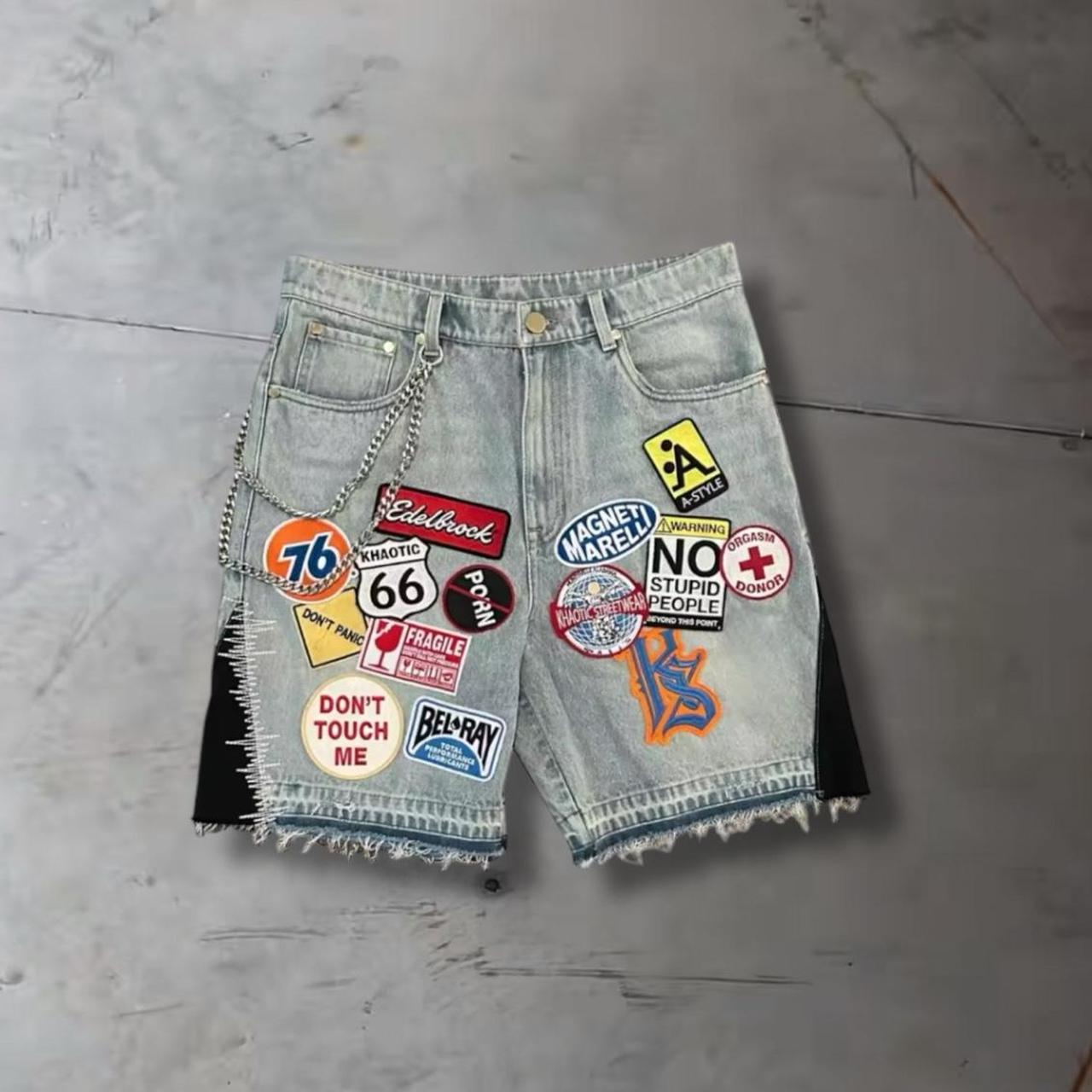 Denim patchwork jorts Small: 28 Medium: 29 Large:... | Depop