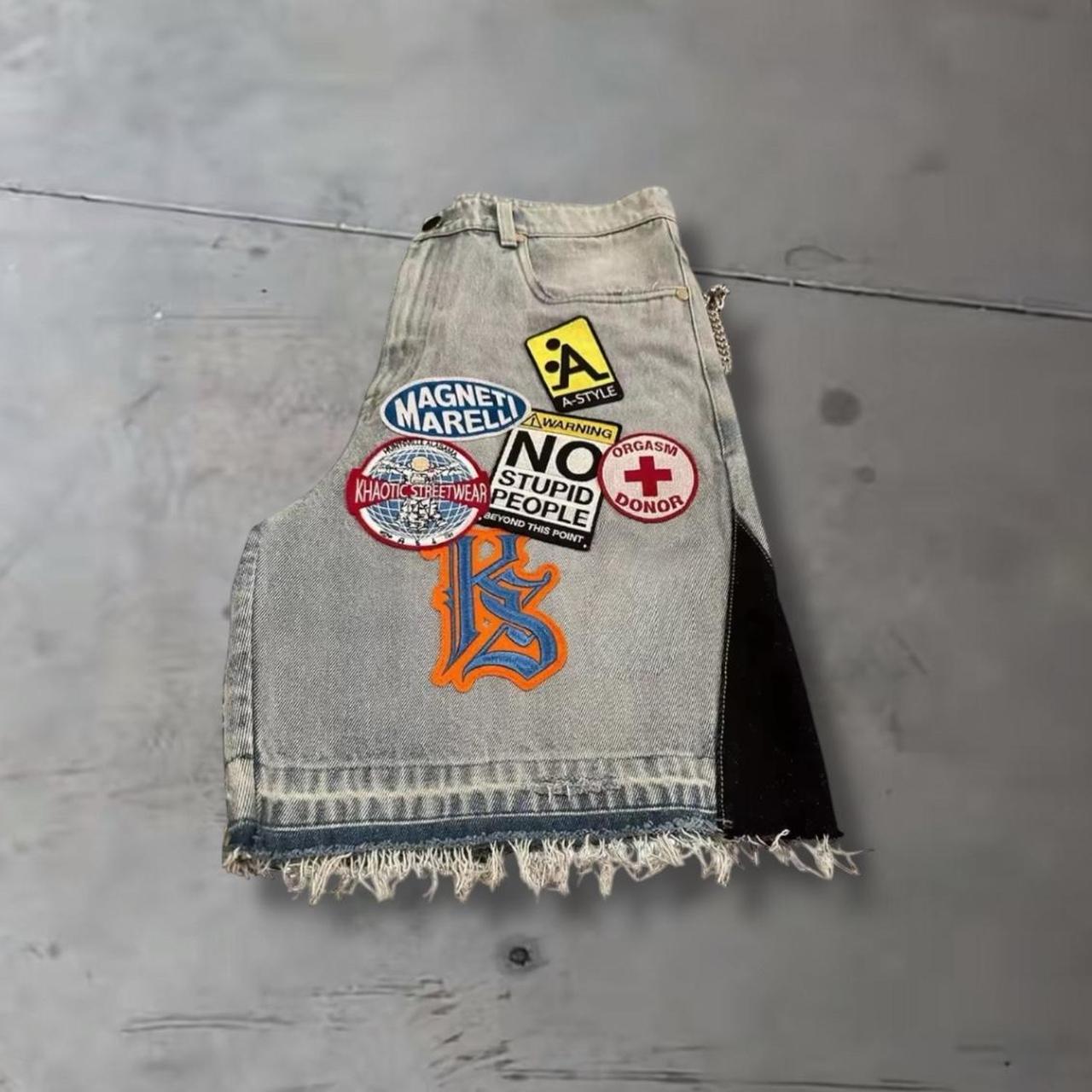 Denim patchwork jorts Small: 28 Medium: 29 Large:... | Depop