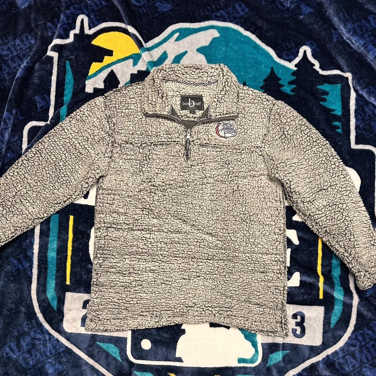 super cozy gonzaga fleece jacket, embroidered... - Depop