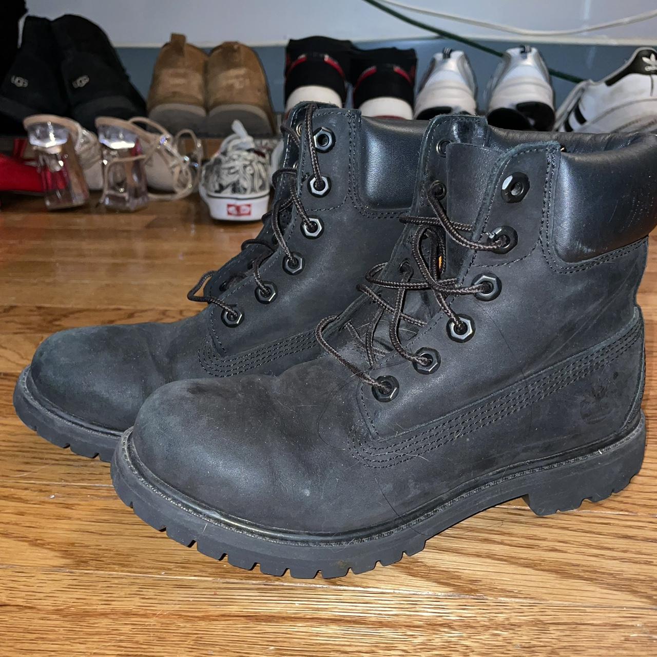 Black timberlands, Size 7M, they do have minor... - Depop
