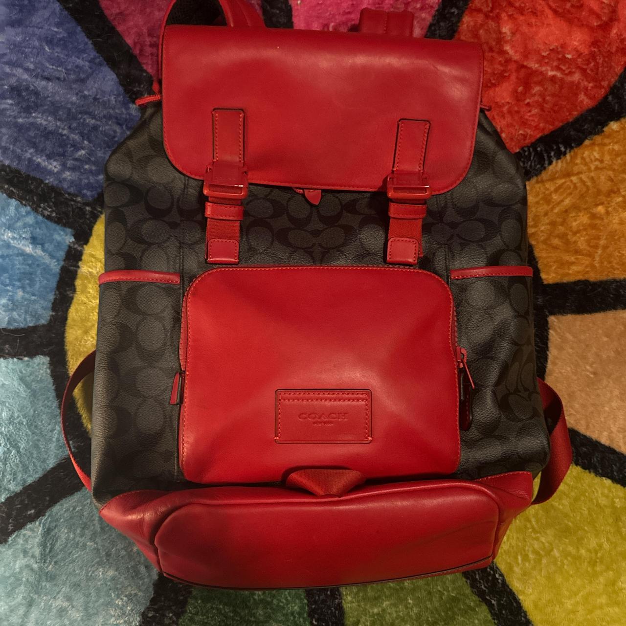 Red Coach Backpack With Black Straps , Buckles... - Depop