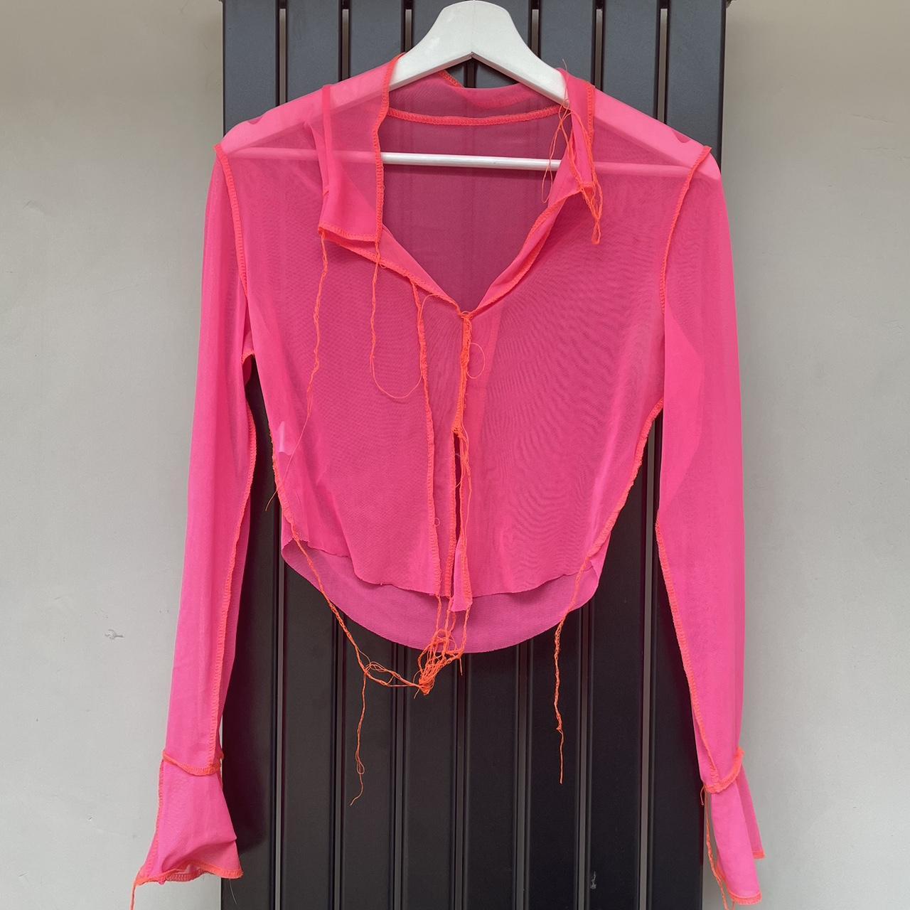Mesh contrast stitch pink and orange crop top - Depop