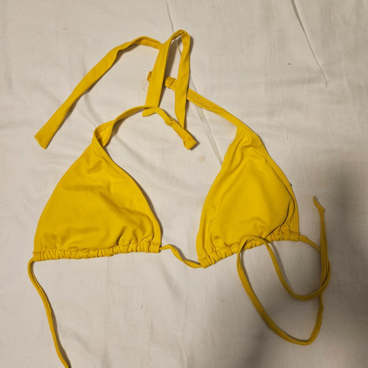 bright yellow triangle bikini top!! well worn but... | Depop