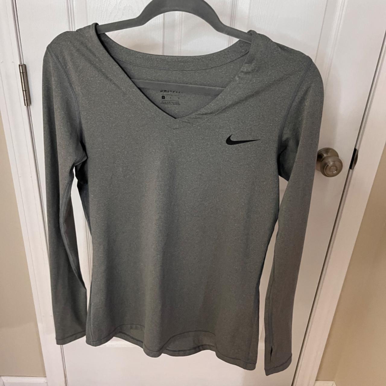 Grey NIKE long sleeve compression V neck shirt size L. - Depop