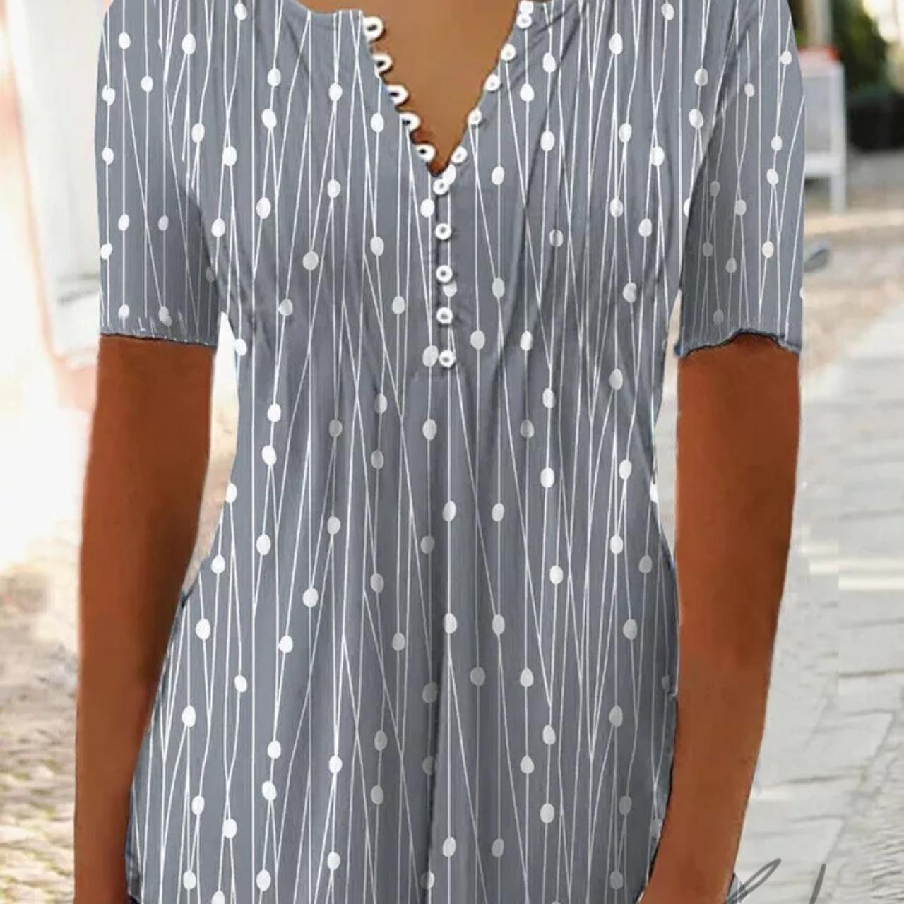 Women Plus Size Summer Grey Tunic Tops Short Sleeve... - Depop