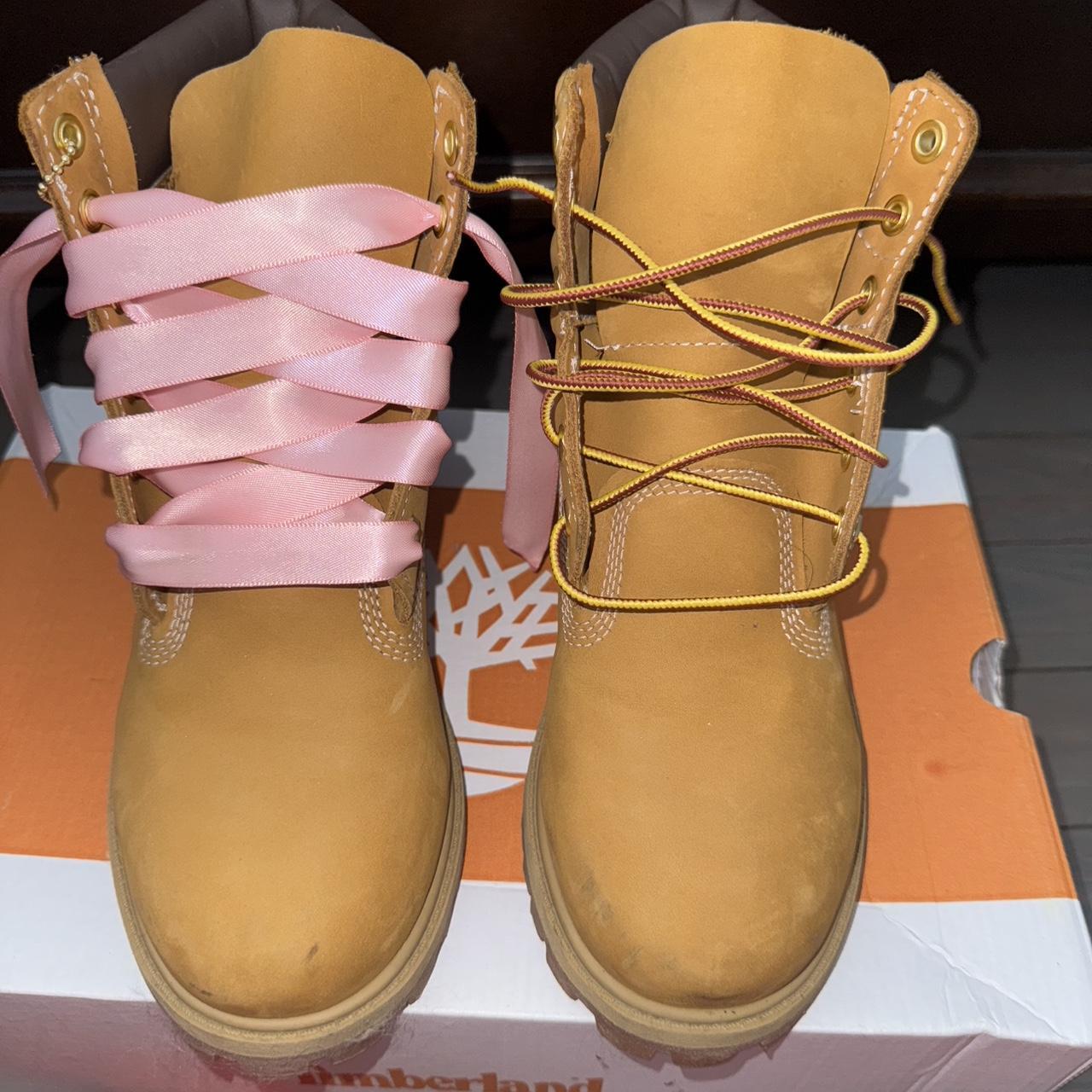timberlands comes with regular laces and also pink... | Depop