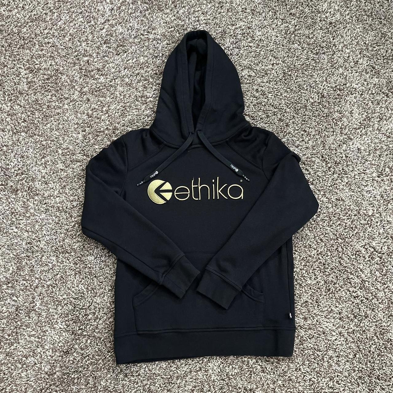 Ethika Black Gold Embroidered Logo Hoodie Like new... | Depop